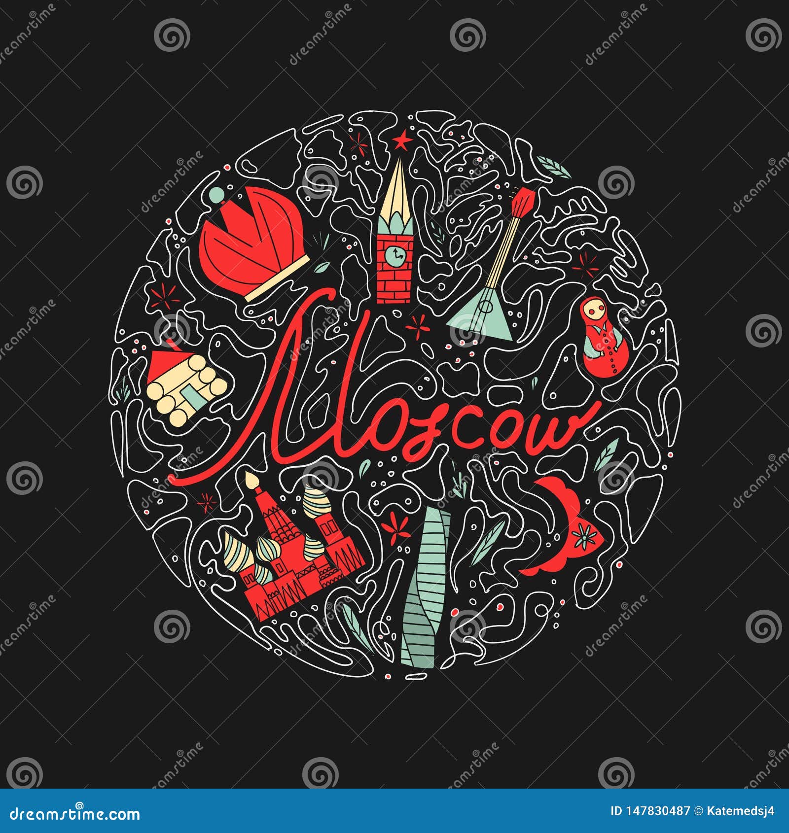 Vector Illustration of Moscow Symbols in Doodle Style Stock Vector ...
