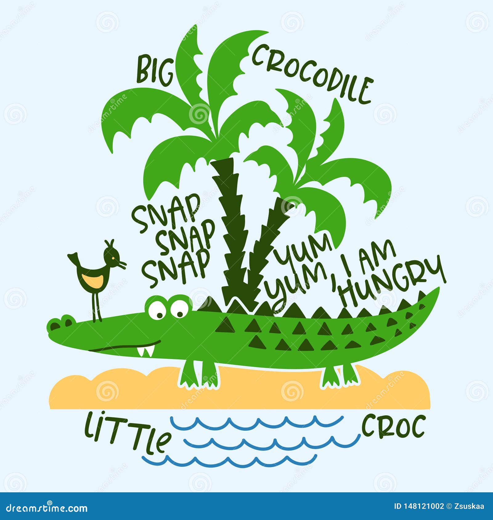 Crocodile and Nature Print Design with Text Stock Vector - Illustration ...