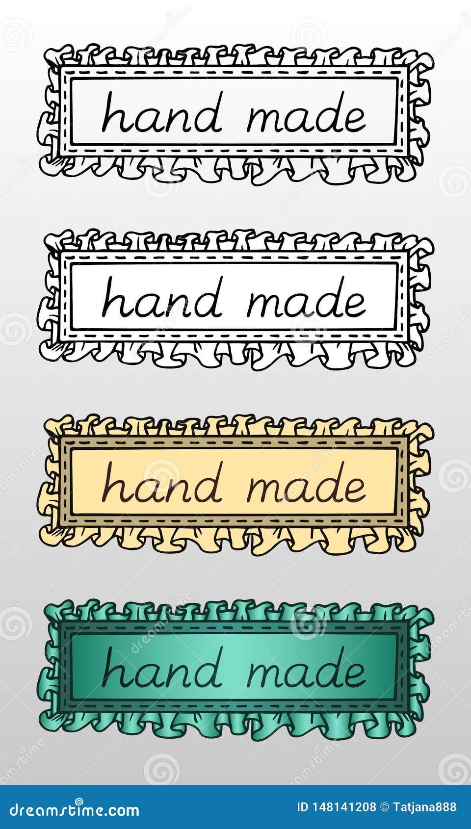 Set of Hand Drawn Textile Frames with Inscription `hand Made` Stock ...