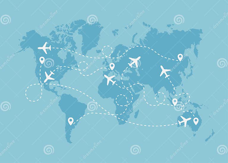 Airplane Travel Route with Start Point Concept on World Map Stock ...