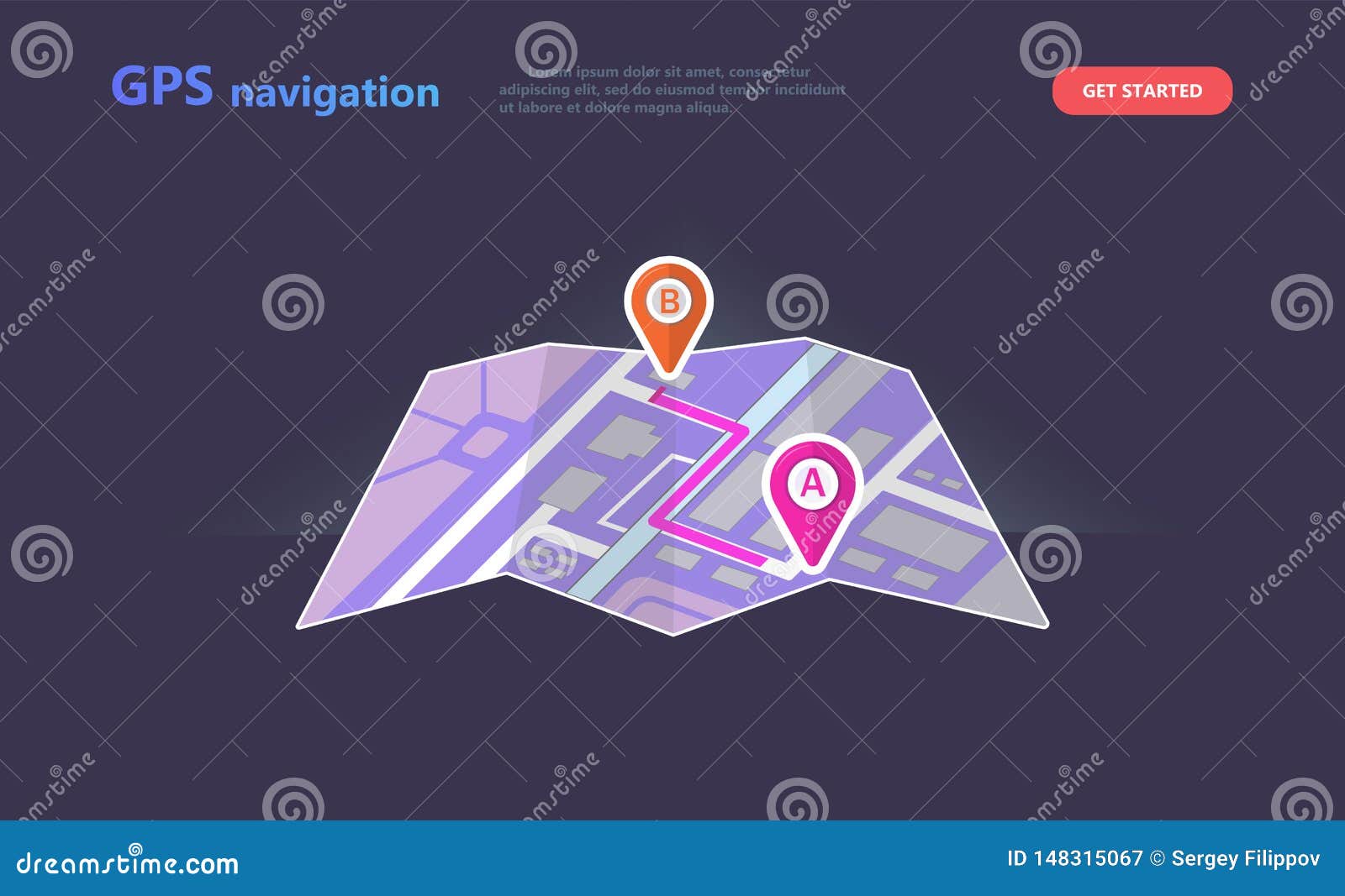 Concept GPS Navigation, Point Location on a City Map Stock Illustration ...