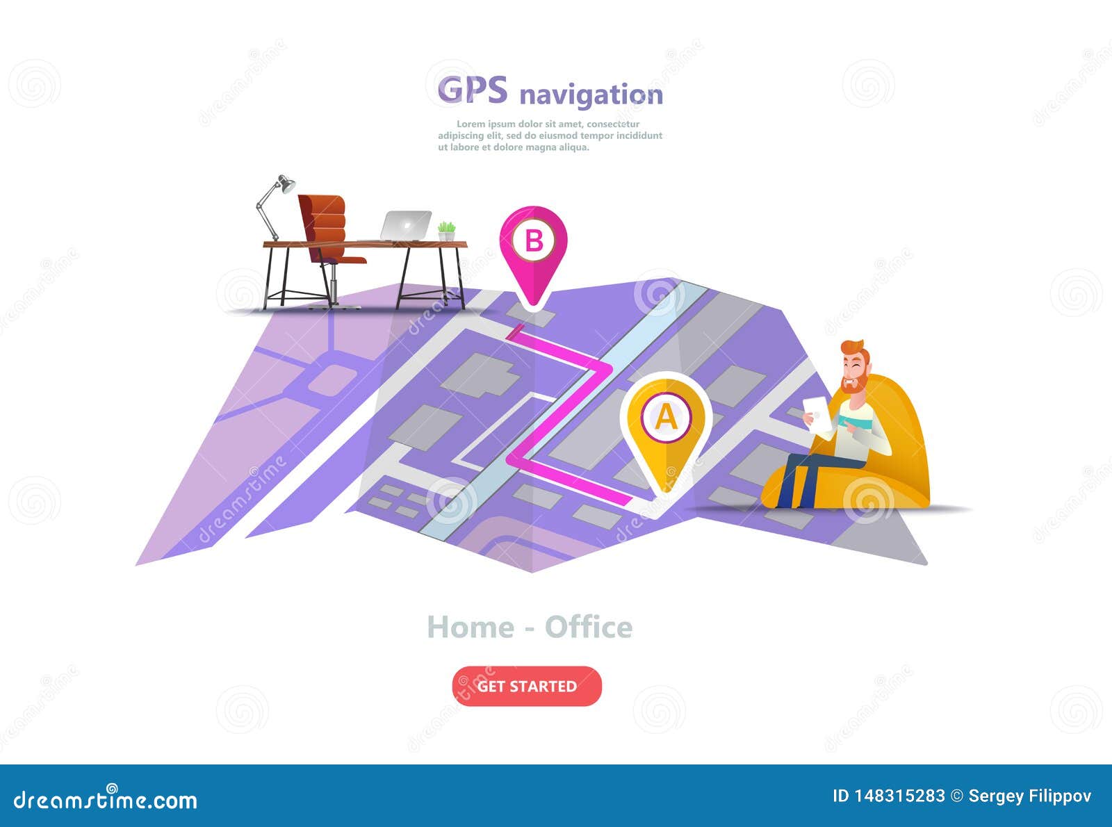 GPS Navigation, Point Location on a City Map Stock Illustration ...