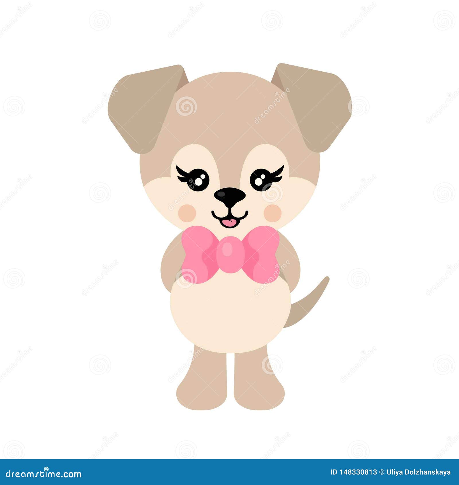 Cartoon Cute Dog with Bow Vector Stock Vector - Illustration of doggy ...
