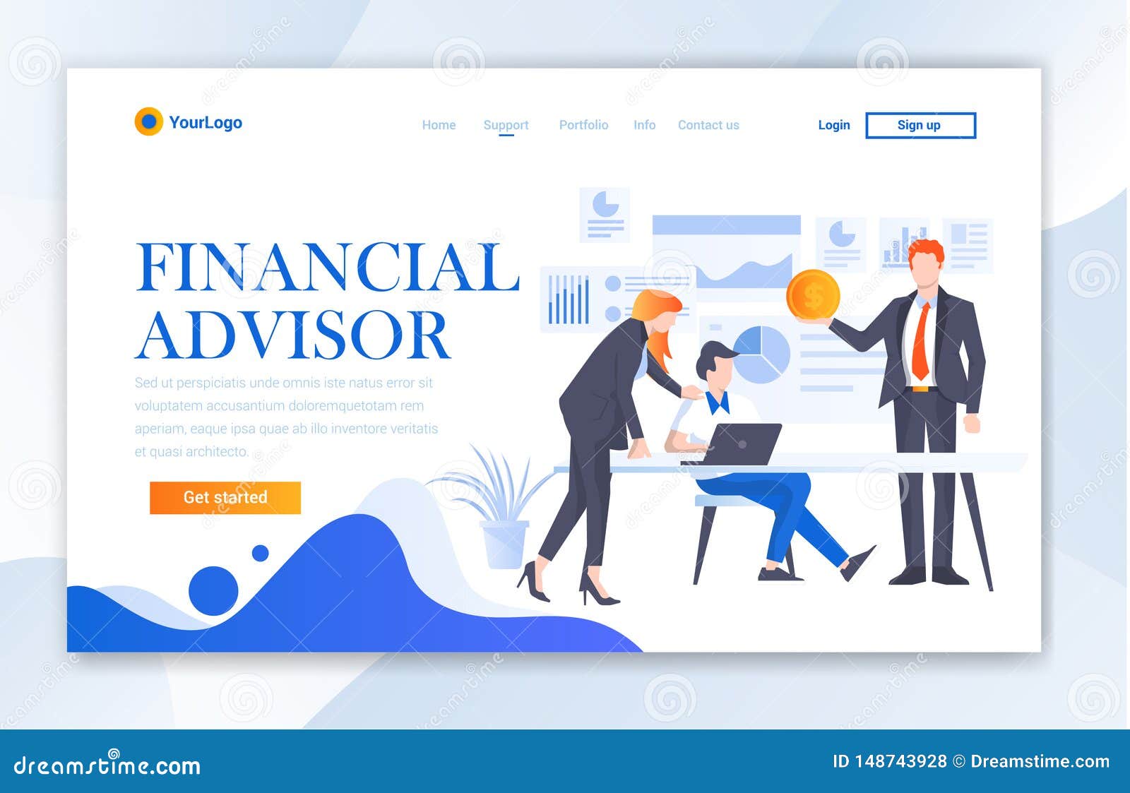 Financial Adviser Agency Website Landing Page Template Modern Flat ...