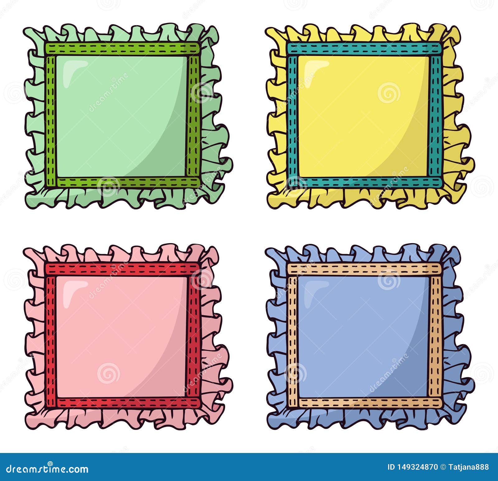 Set of Hand Drawn Different Colored Textile Patches with Seam Stock ...