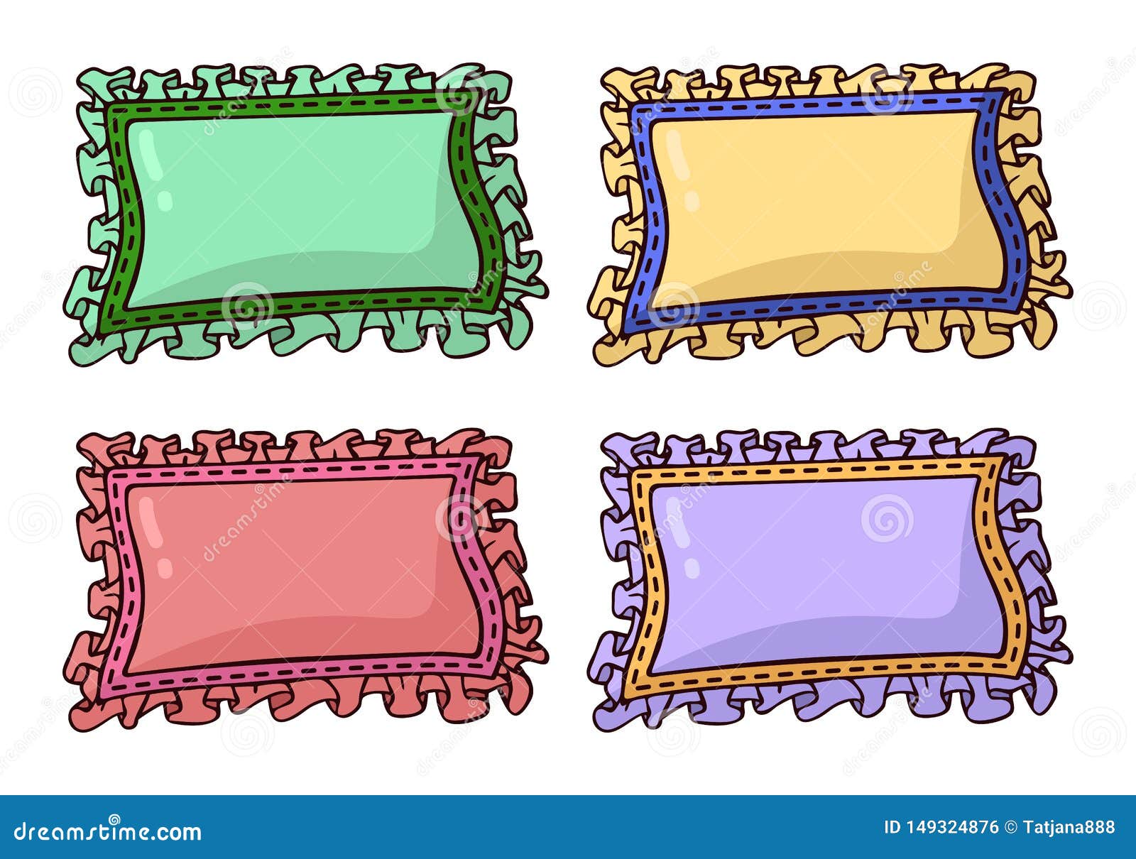 Set of Hand Drawn Different Colored Textile Patches with Seam and ...