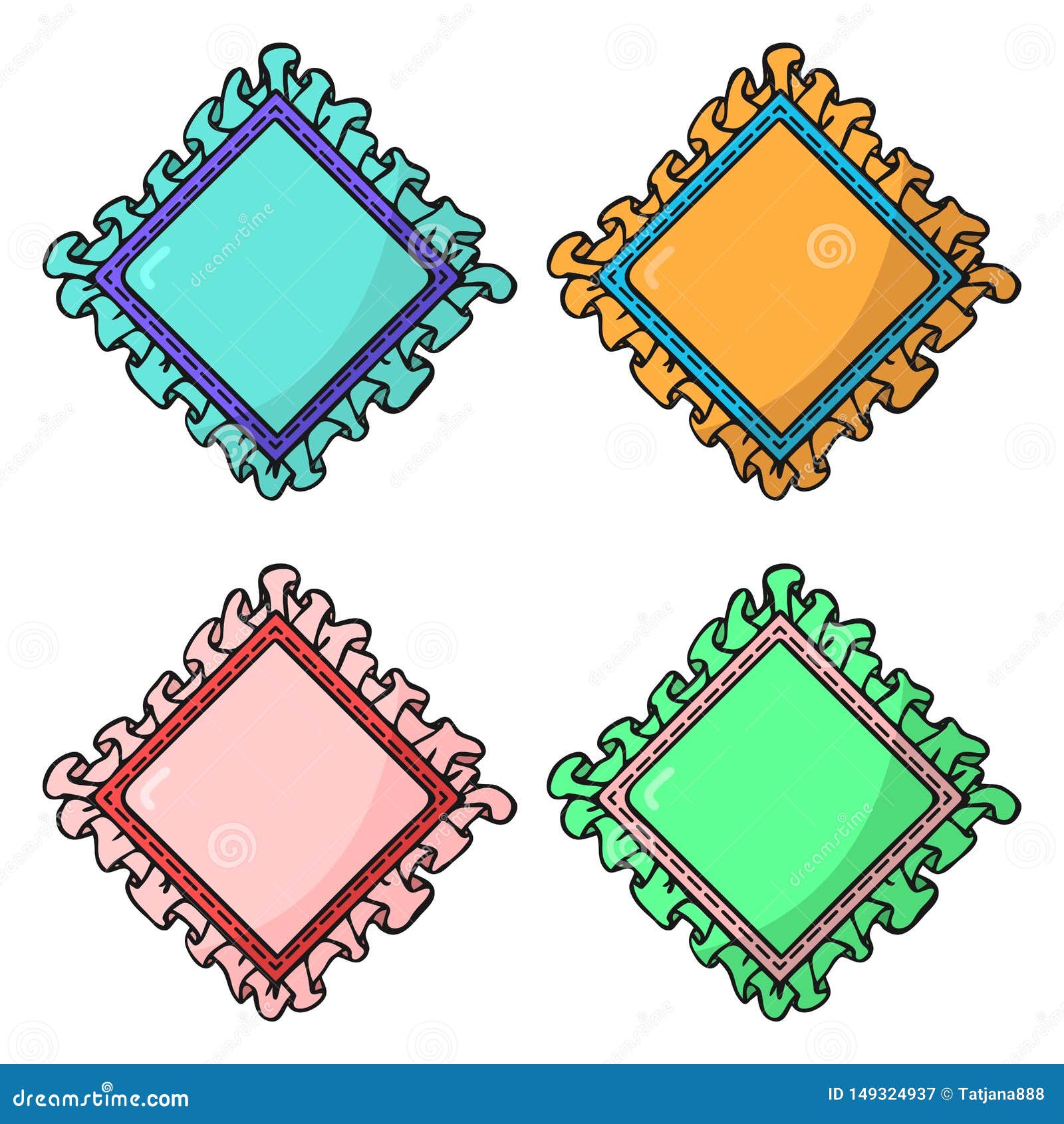 Set of Hand Drawn Different Colored Textile Patches with Seam Stock ...