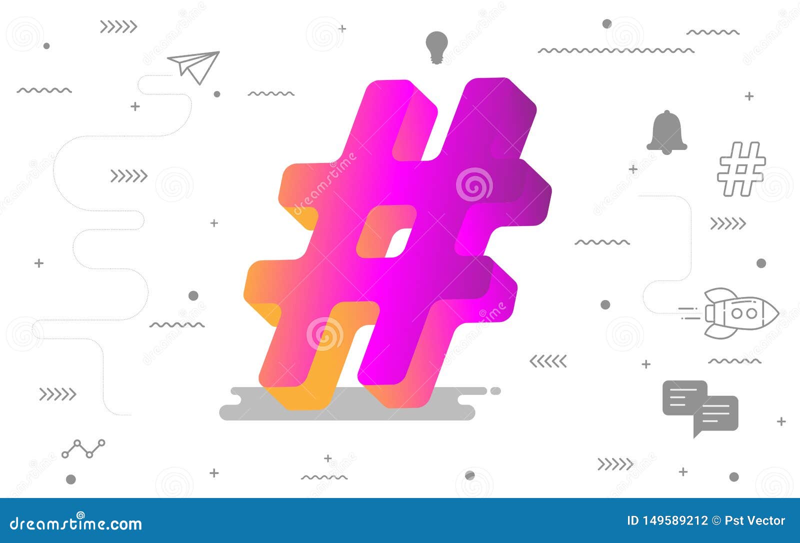 3D Hashtag Online Social Media with Digital Social Icon. Vector ...