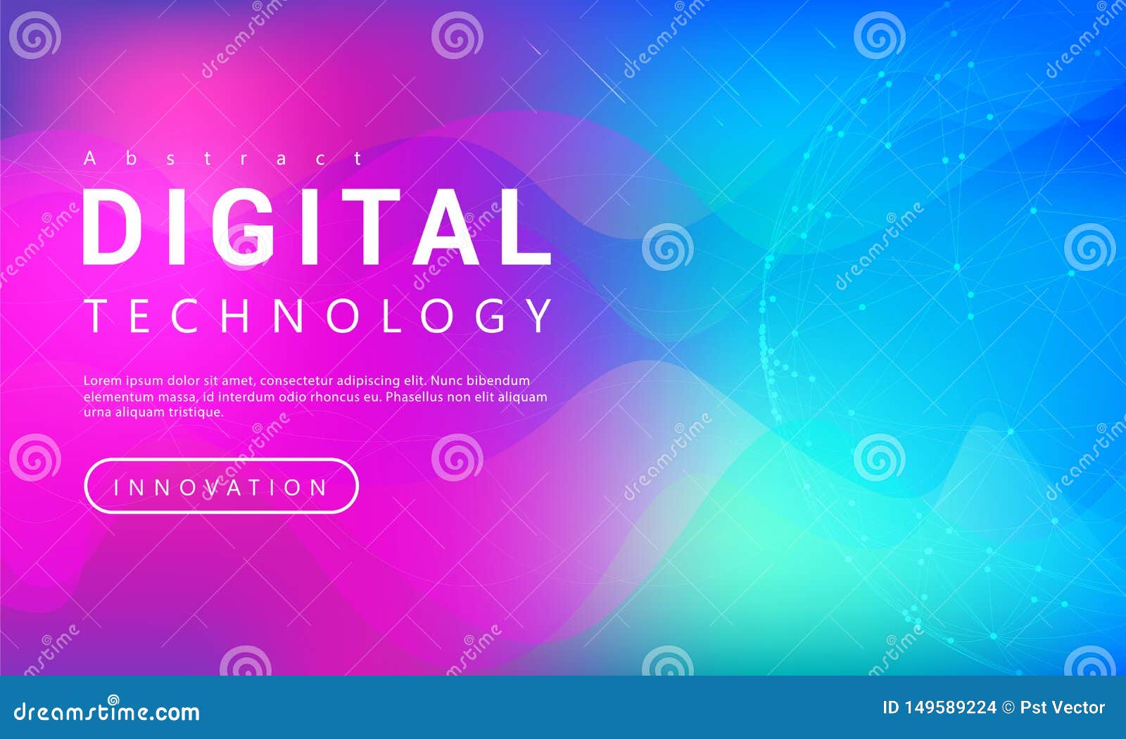 Digital Technology Banner Purple Blue Background Concept with World ...
