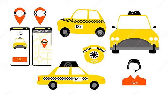 Taxi Service Signs in Vector. Stock Vector - Illustration of call ...
