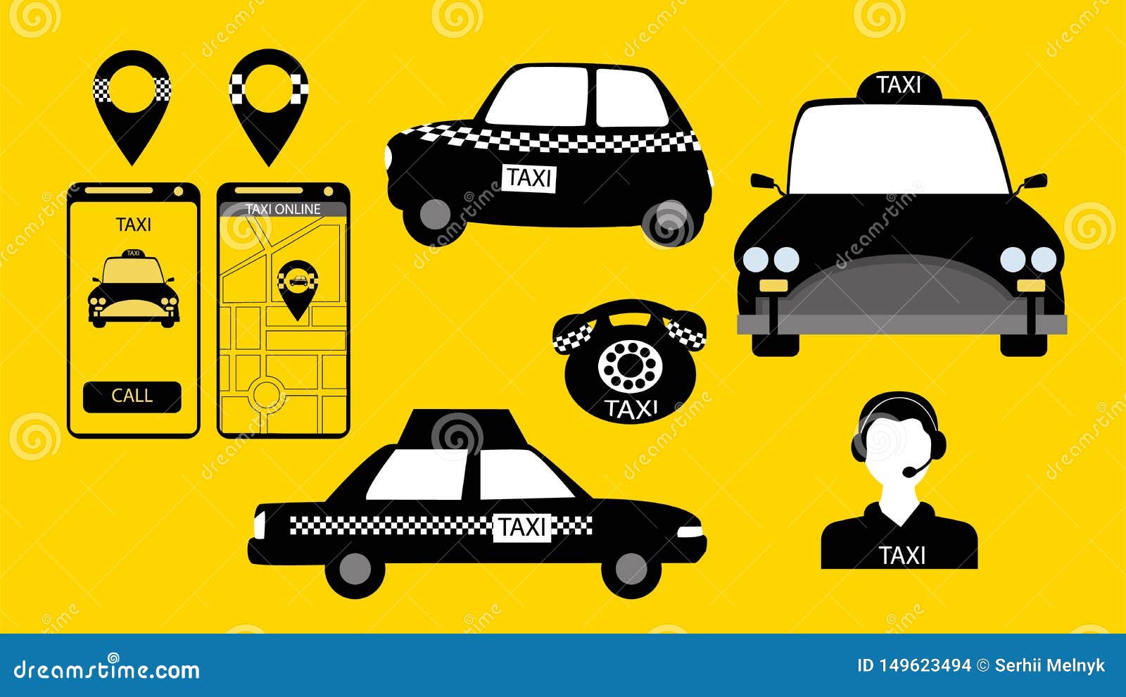 Taxi Service Signs in Vector. Stock Vector - Illustration of ...