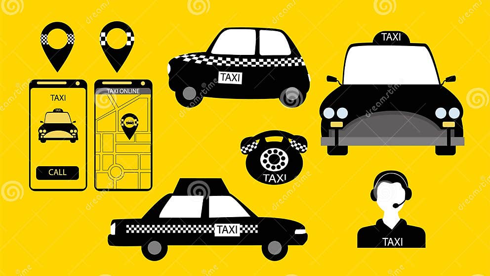 Taxi Service Signs in Vector. Stock Vector - Illustration of ...