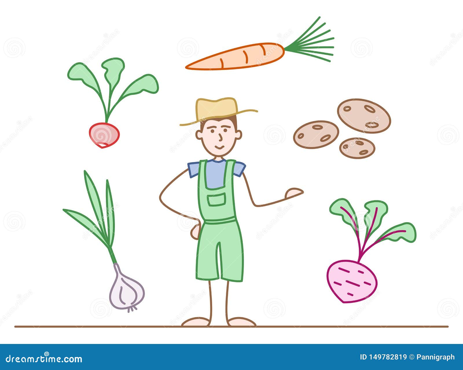 Drawing of Gardener with Vegetables Stock Vector - Illustration of ...