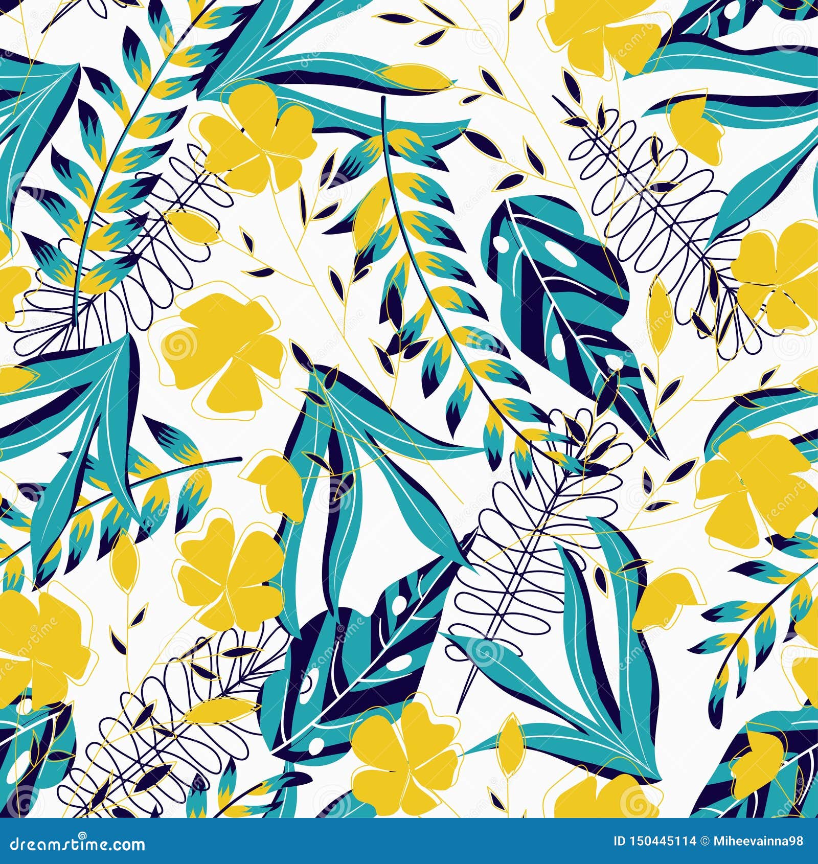 A Trending Abstract Pattern with Tropical Leaves and Flowers on a ...