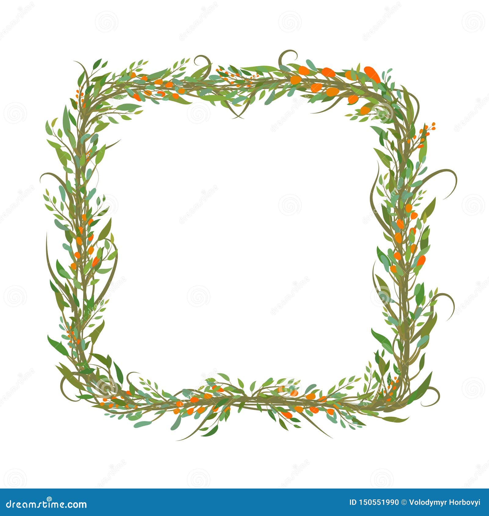 Square Shaped Frame of Leafs and Branches Stock Vector - Illustration ...