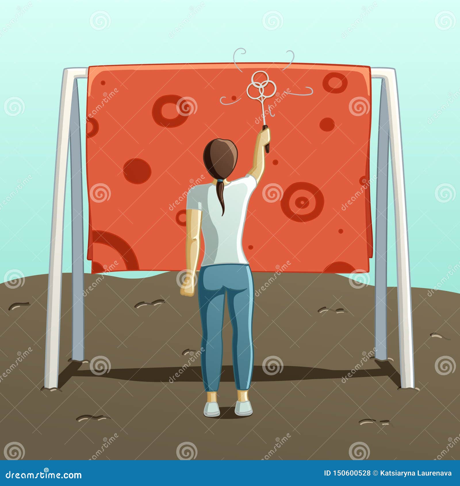 European Woman Beats Carpet Stock Vector - Illustration of cleaner ...