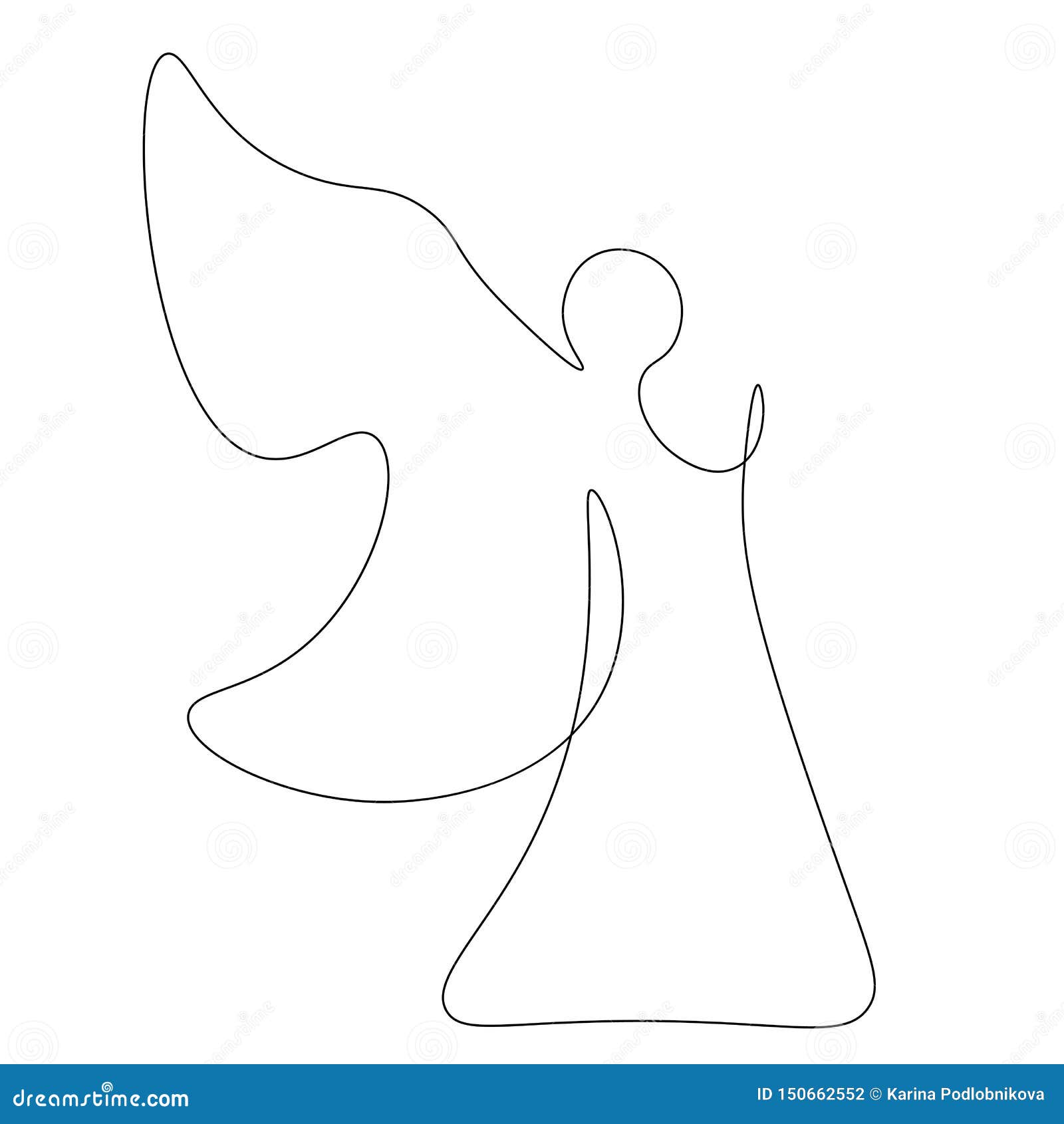 Angel Silhouette One Line Drawing on White Background, Vector Stock ...