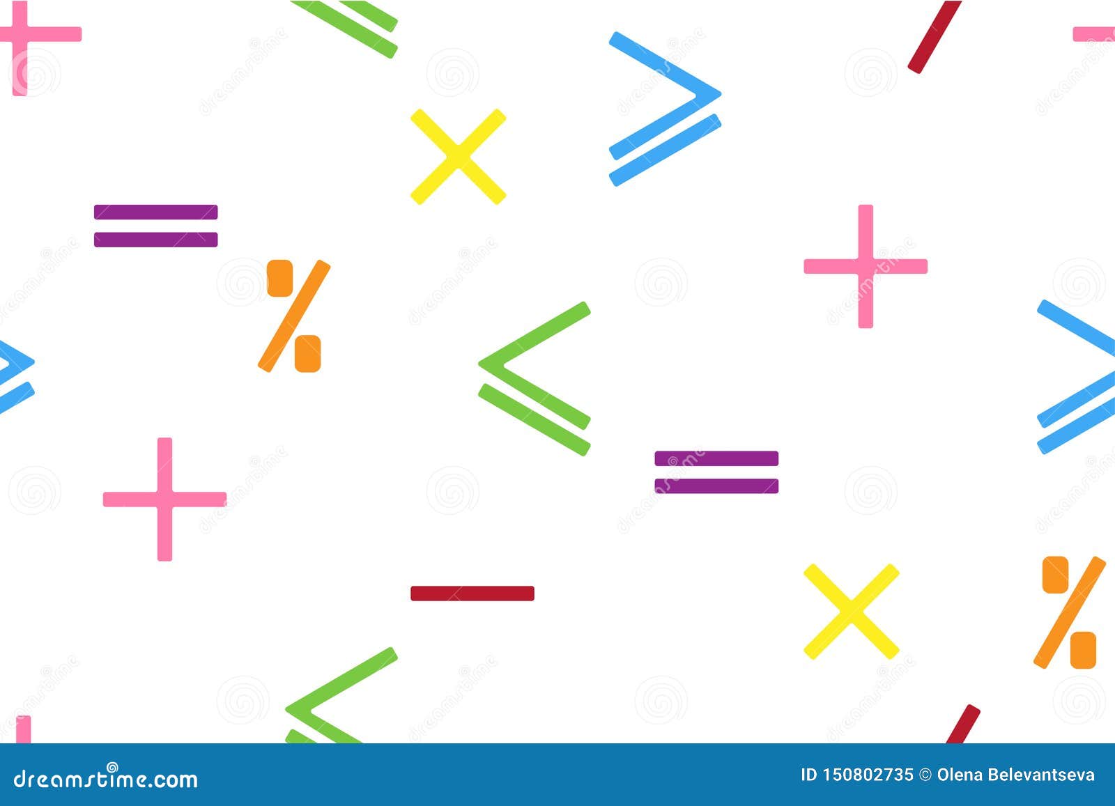 Mathematical Seamless Pattern of Multi-colored Math Signs on a Stripe ...