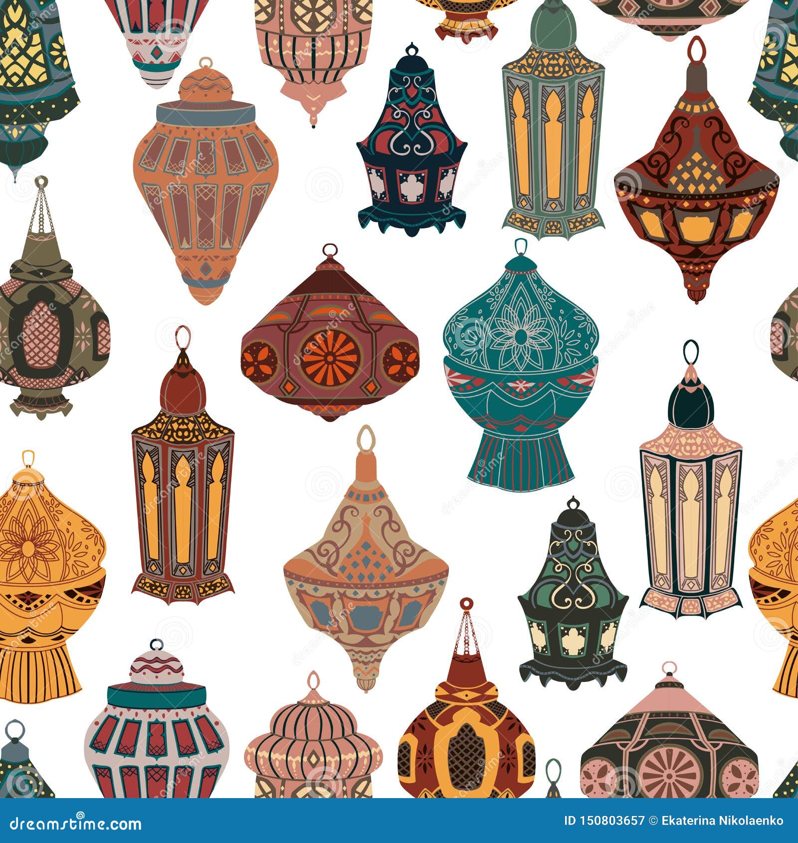 Seamless Pattern with Arabic Lanterns Collection. Traditional Oriental ...