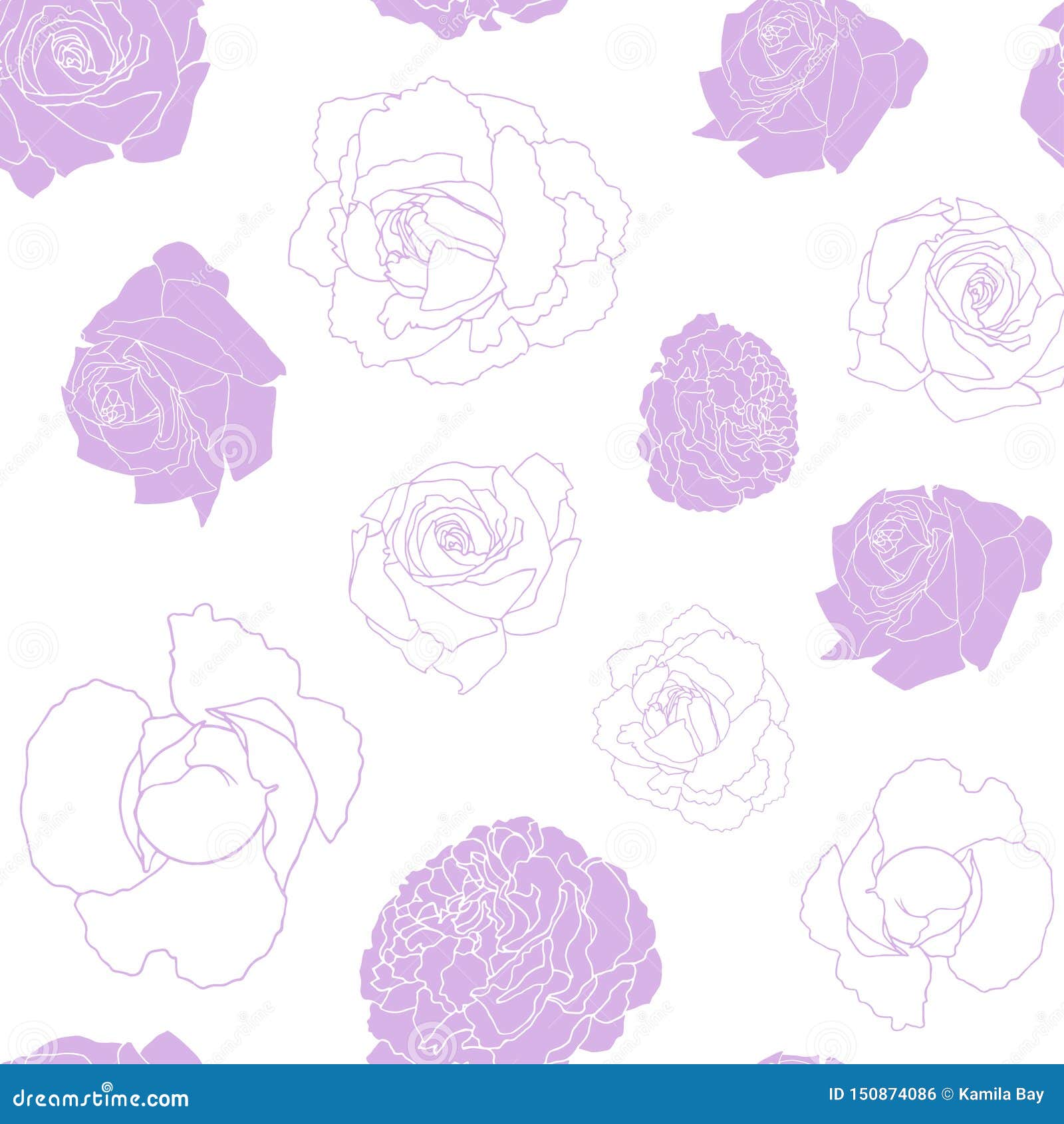 Seamless Pattern Purple Roses on a White Stock Illustration ...