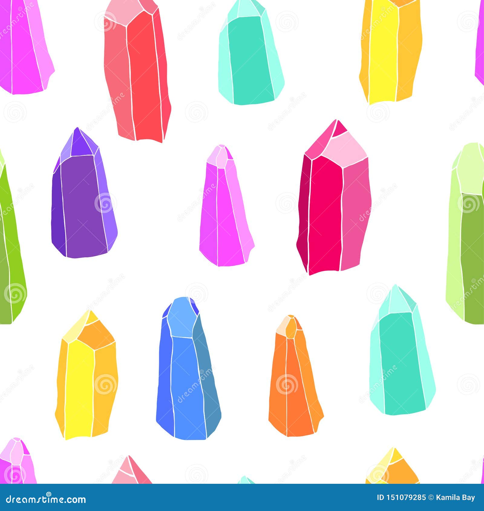 Seamless Pattern of Beautiful Colorful Crystals on a White Stock ...