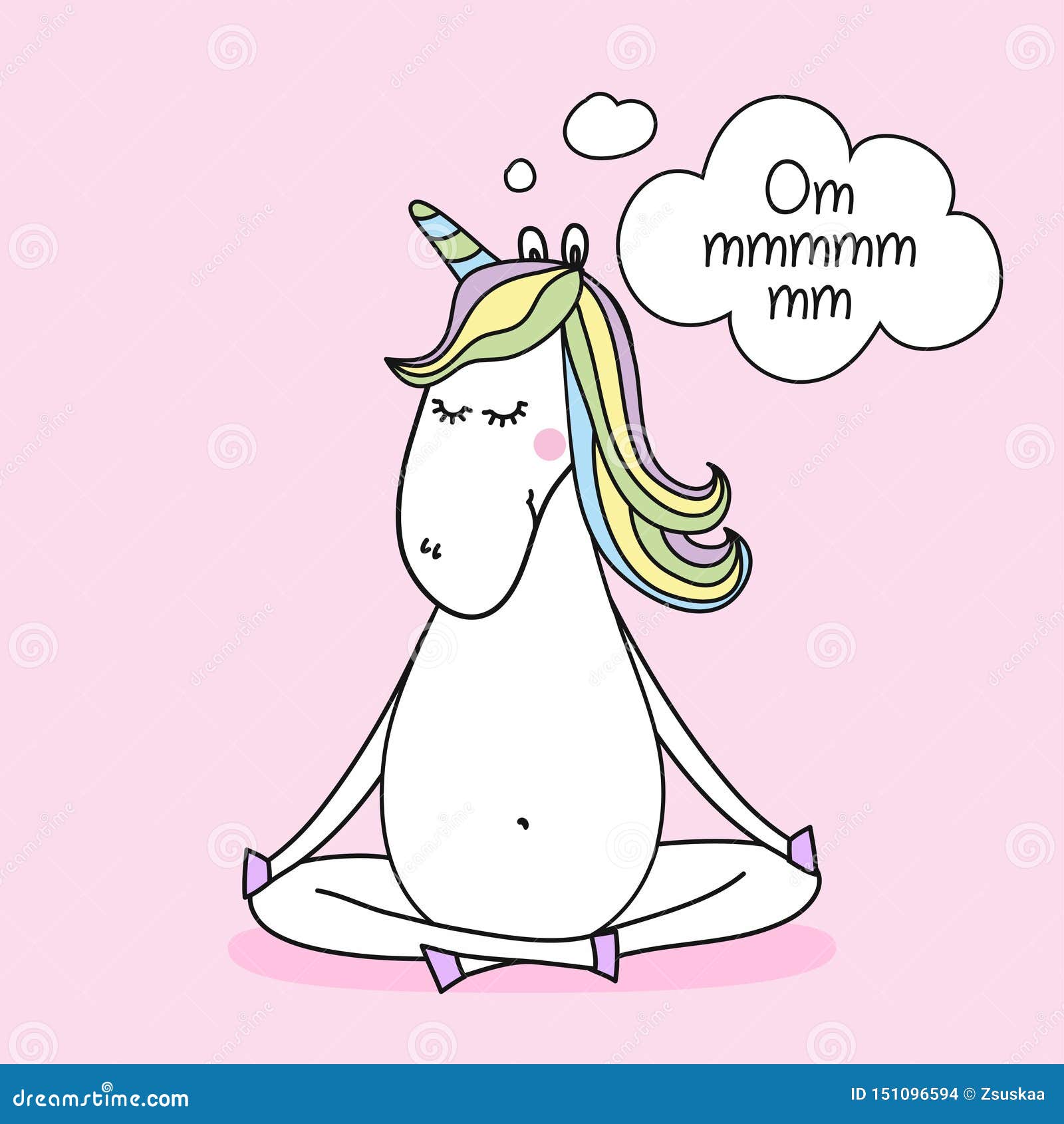 Ommmmmm Meditation - Funny Vector Quotes and Unicorn Drawing. Stock ...