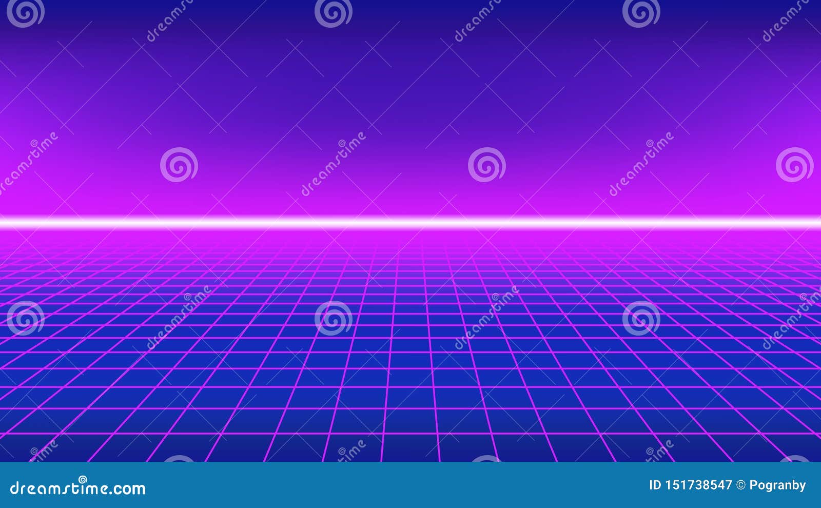 80s Style Background. Perspective Grid with Neon Horizon Line Stock ...
