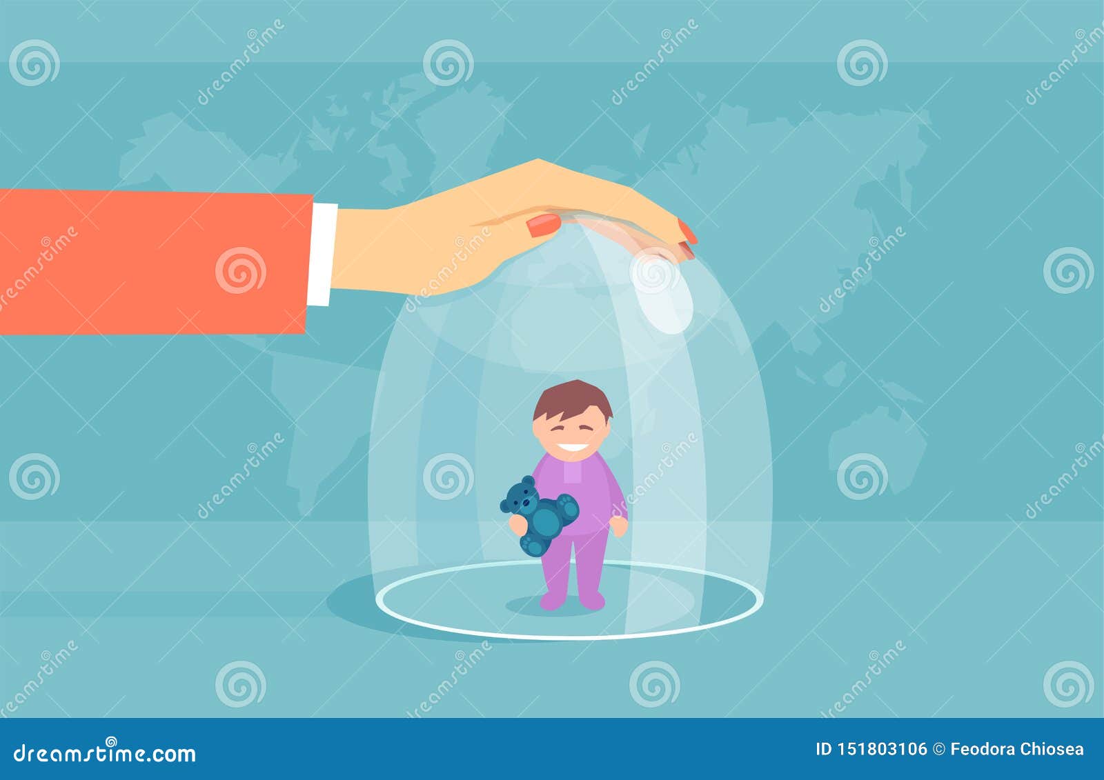 Overprotective Parent Holding The Baby In A Bubble In Her Hand Vector ...