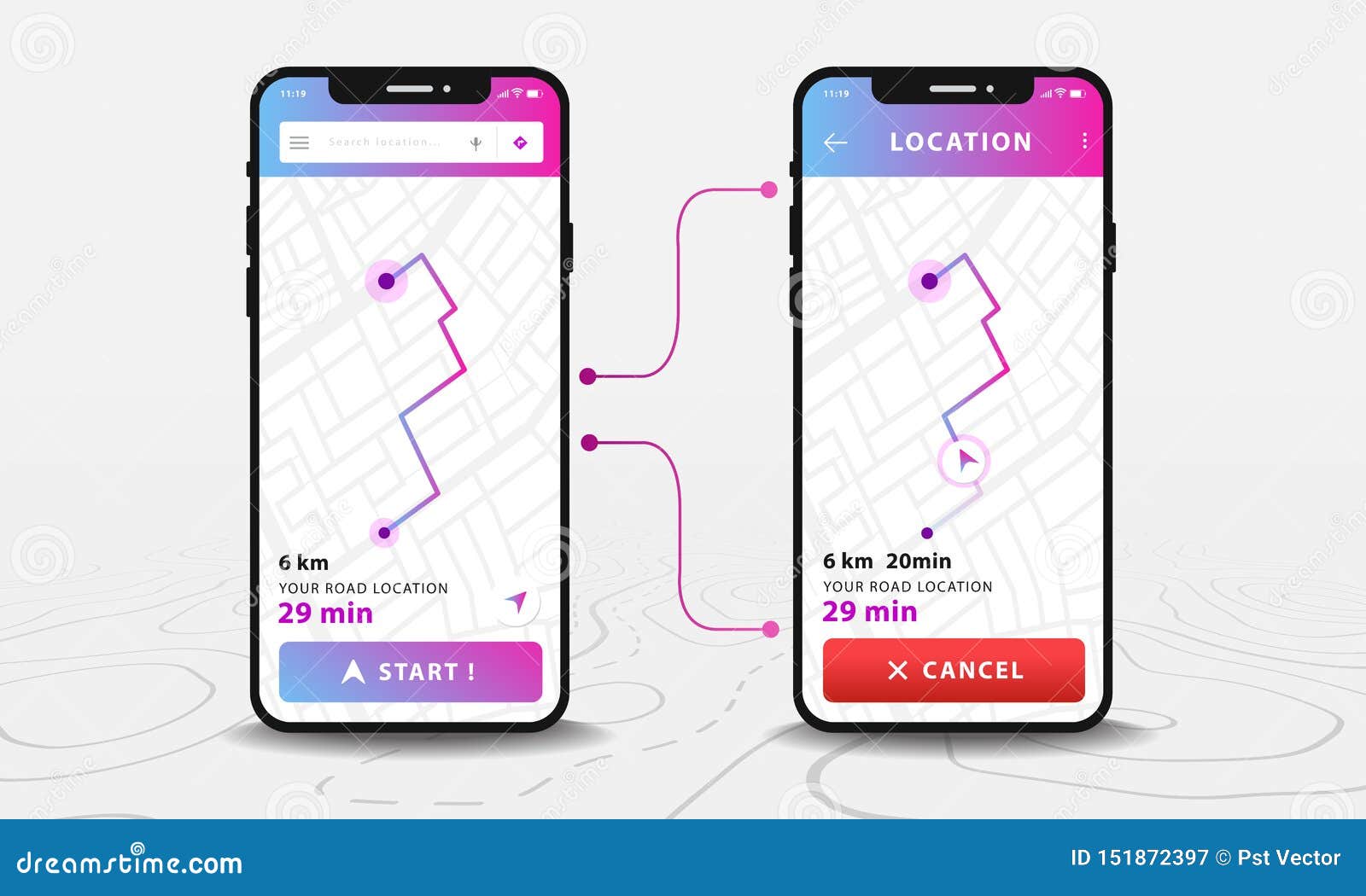 Map GPS Navigation, Two Smartphone Map Application and Line Navigation ...