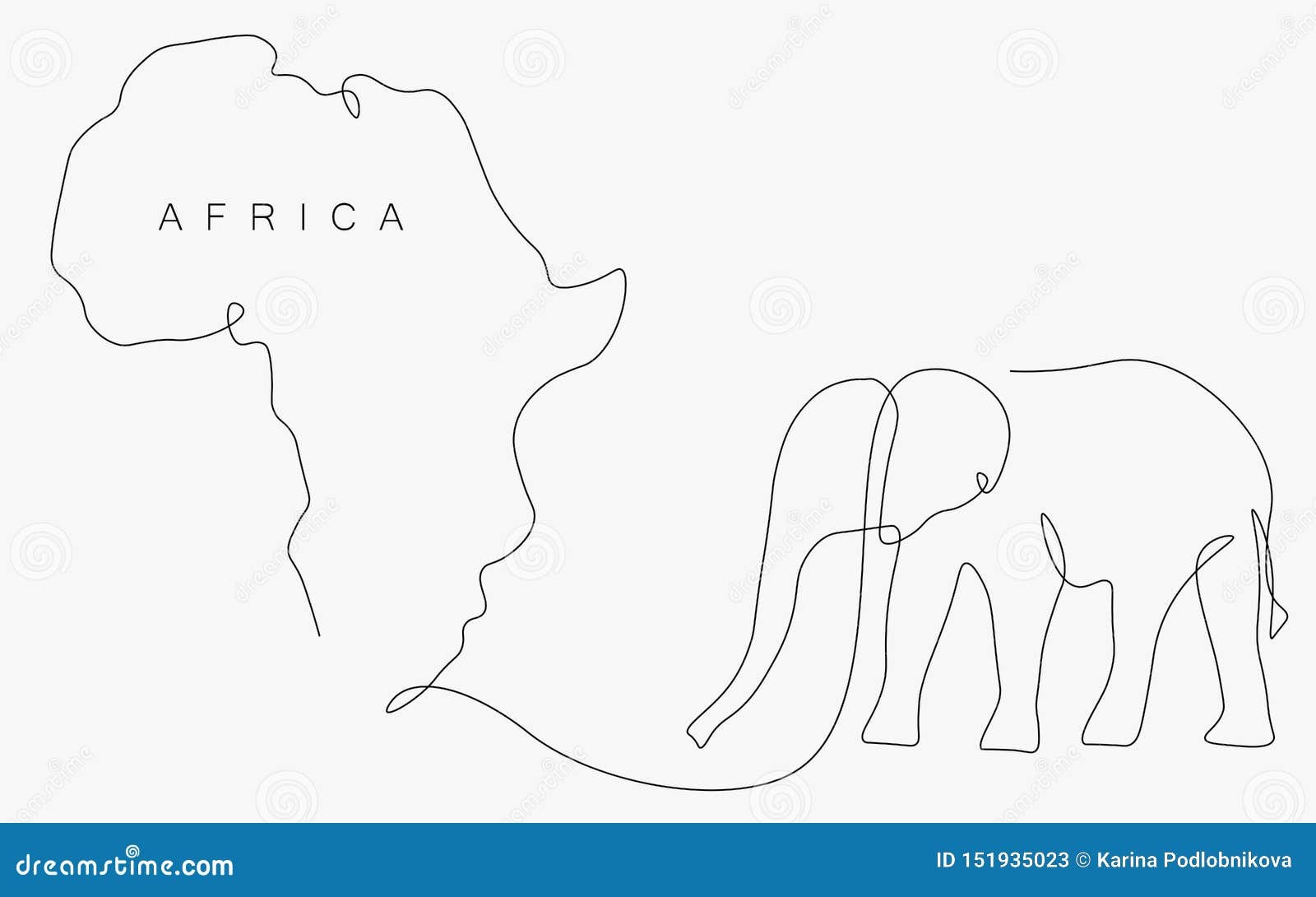 Africa World Map with Elephant One Line Drawing Vector Stock Vector ...