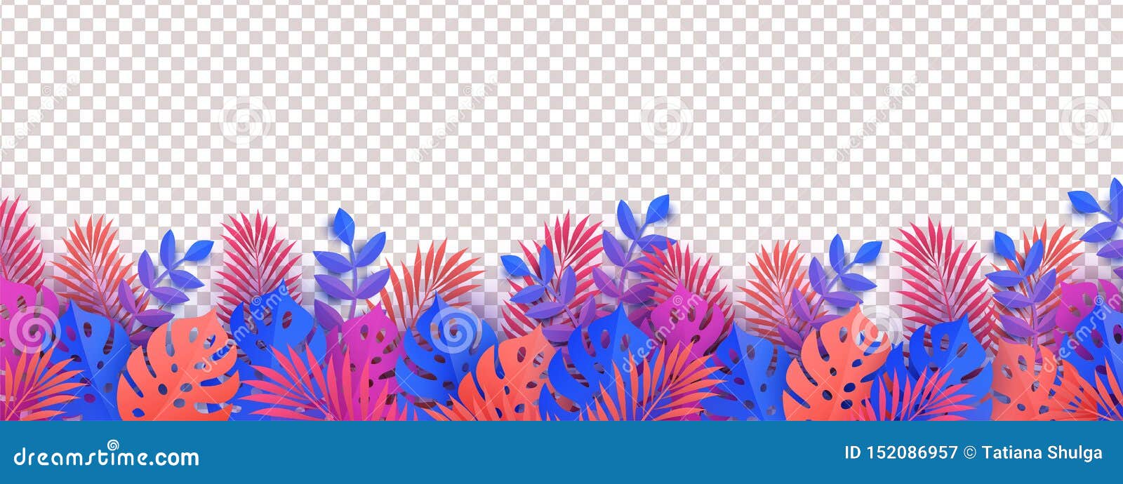 Summer Horizontal Border with Tropical Leaf, Plants and Palm Leaves ...