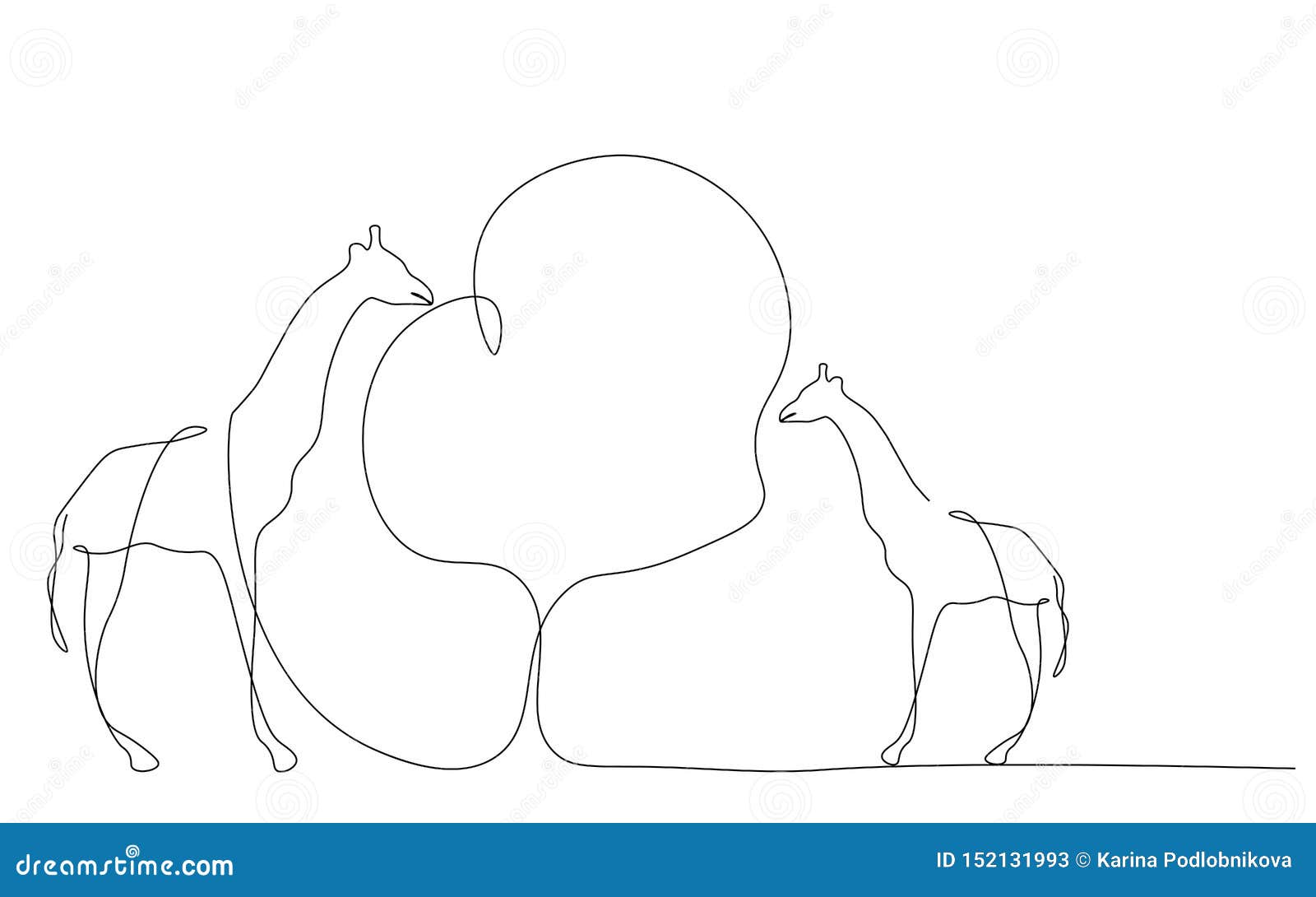 Giraffes Family Silhouette On White Background Wild African Animal Line ...