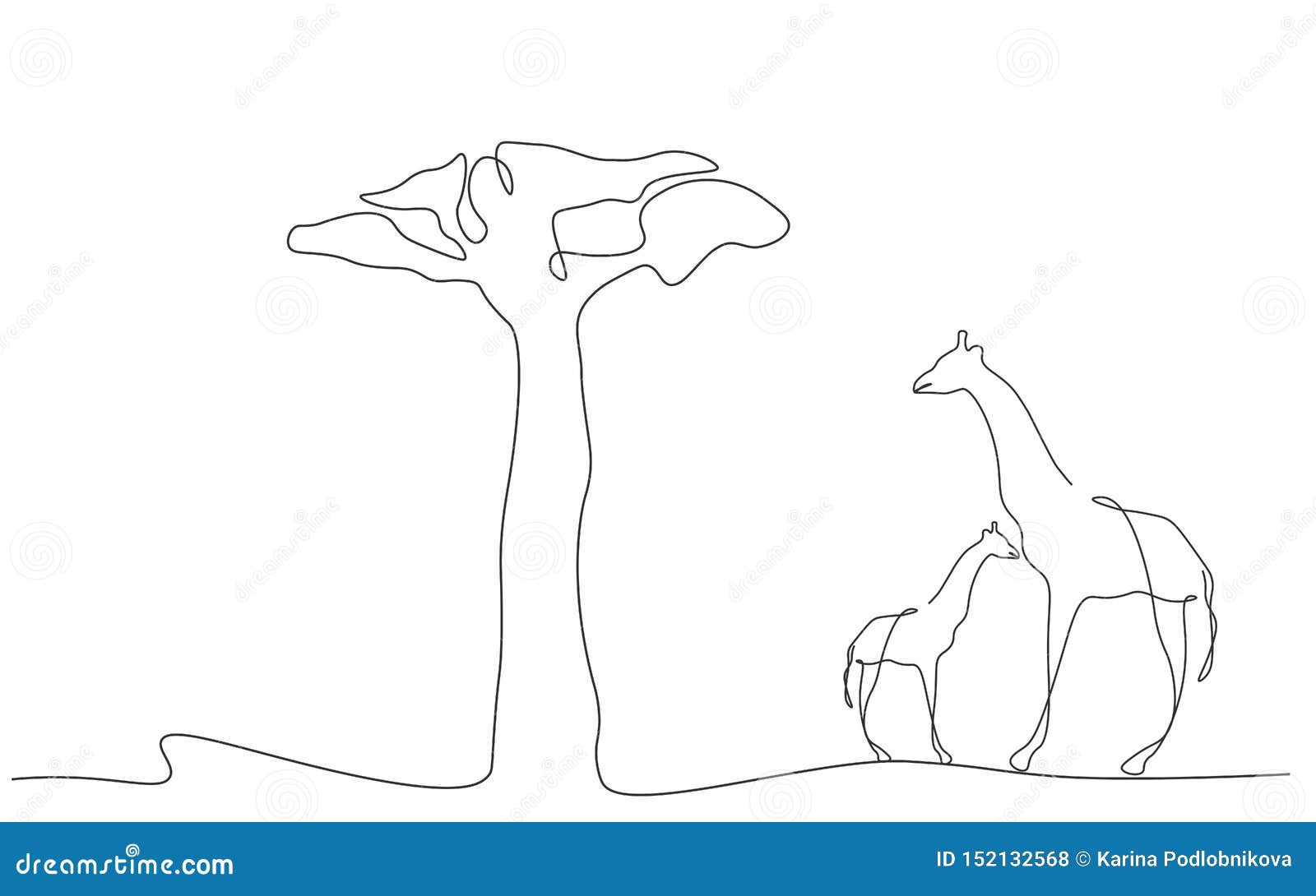 Giraffes Family Silhouette On White Background African Animal Line ...