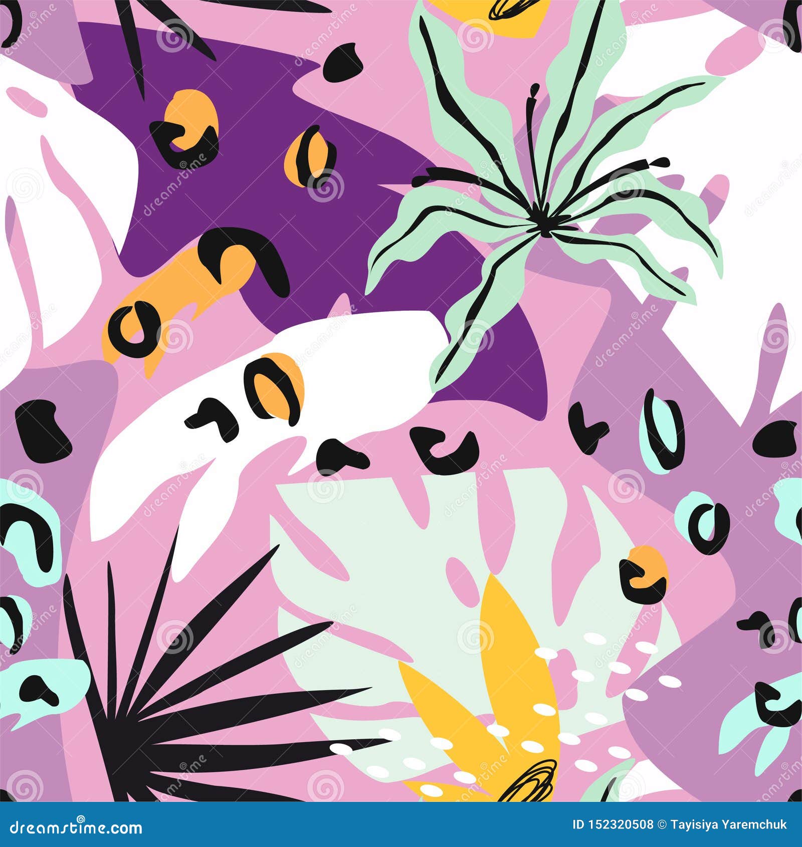 Colorful Contemporary Abstract Floral Collage with Various of Plants ...