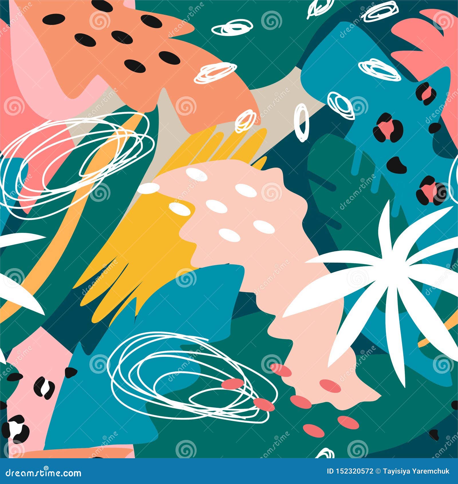 Colorful Contemporary Abstract Floral Collage with Various of Plants ...