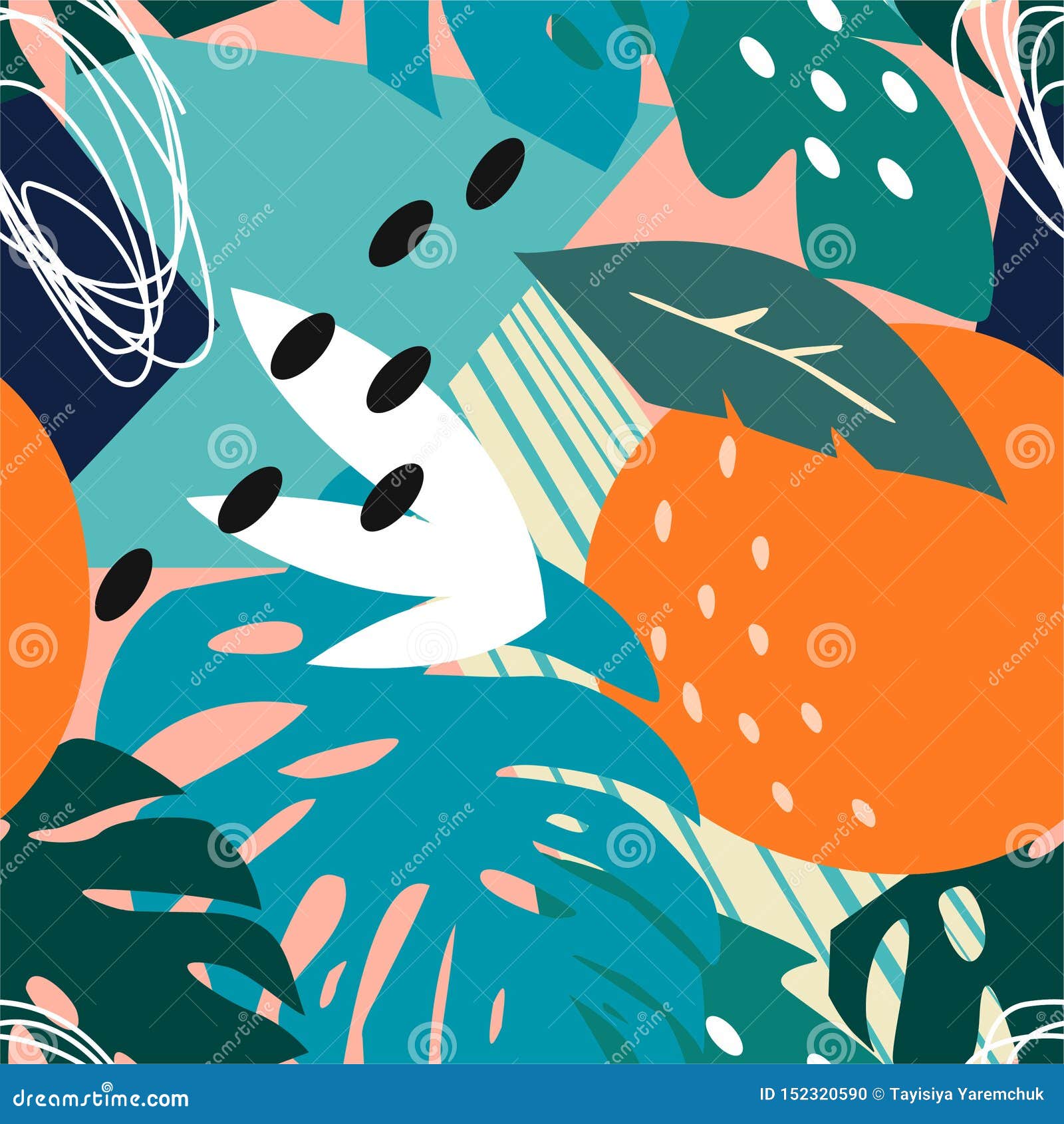 Colorful Contemporary Abstract Floral Collage with Various of Plants ...