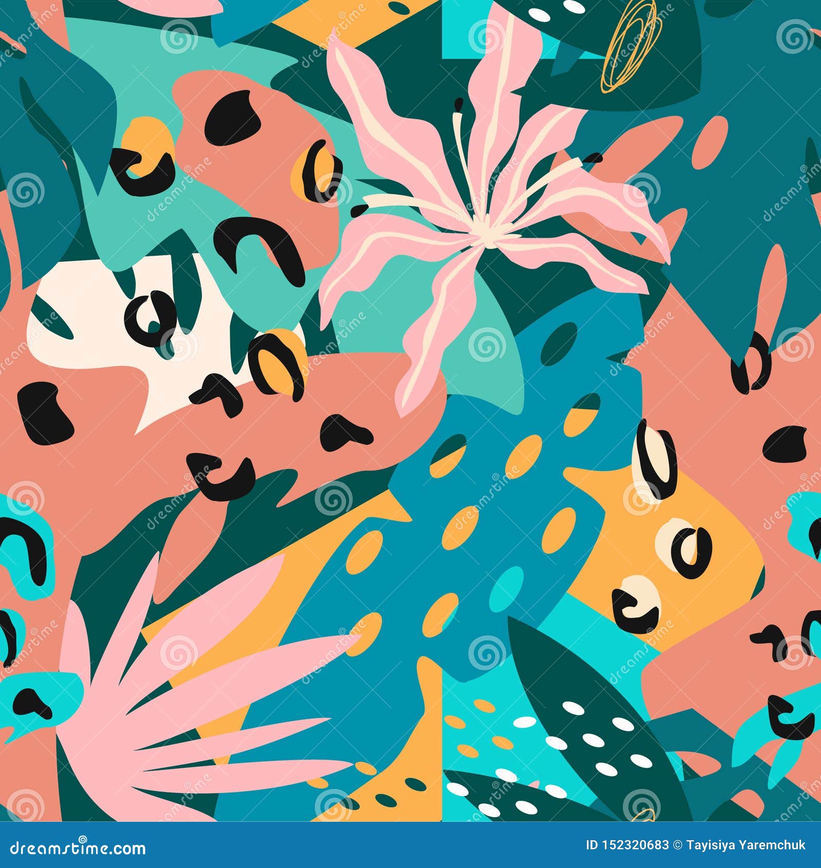 Colorful Contemporary Abstract Floral Collage with Various of Plants ...