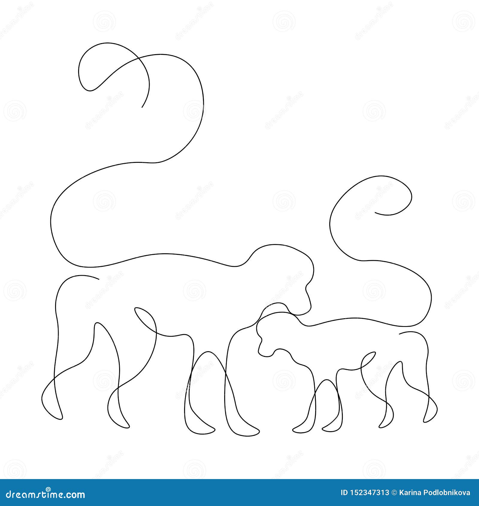 Monkeys Family One Line Drawing Vector Stock Vector - Illustration of ...