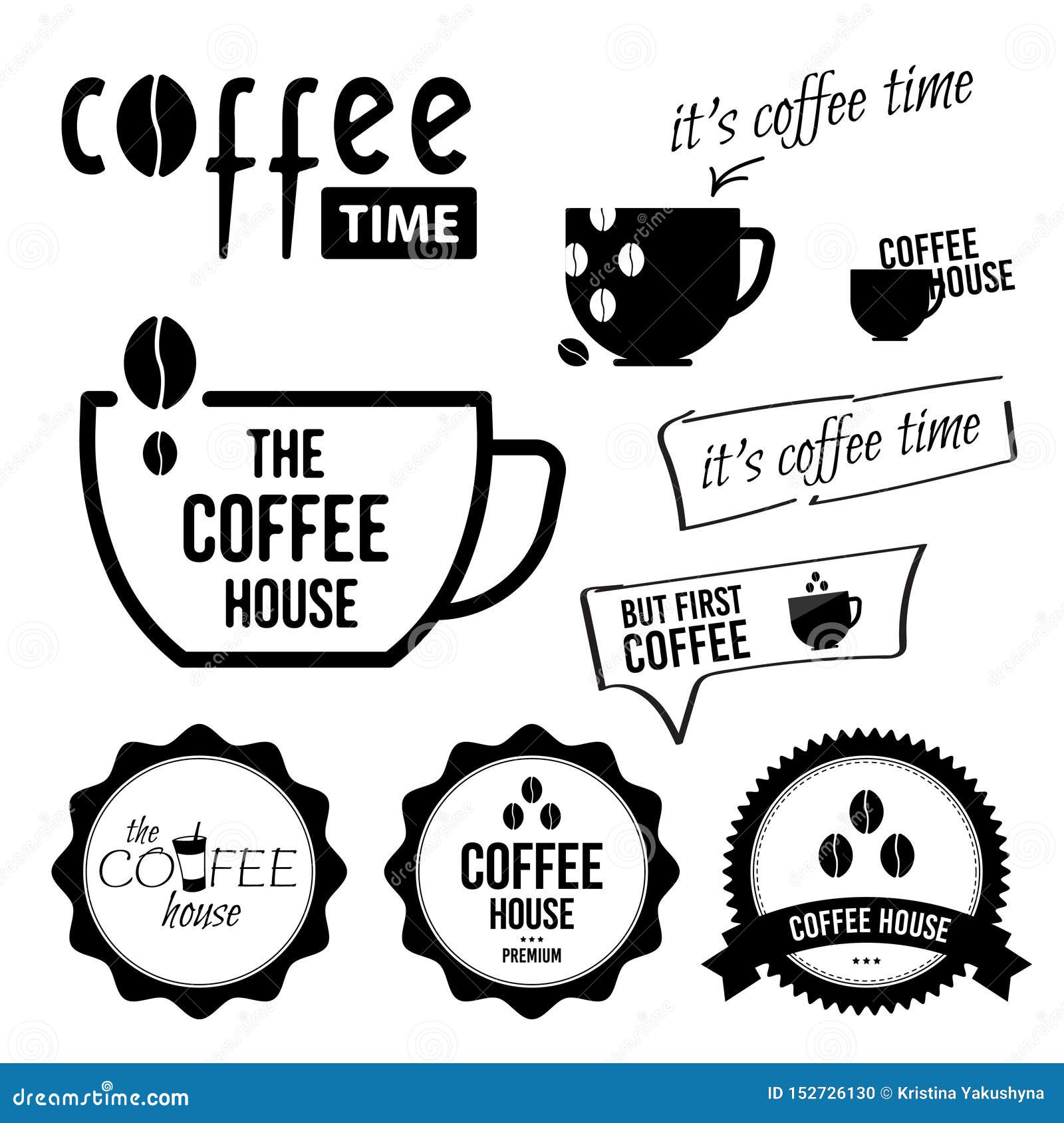 Set of Coffee Labels and Badges. Vector Black and White Illustrations ...