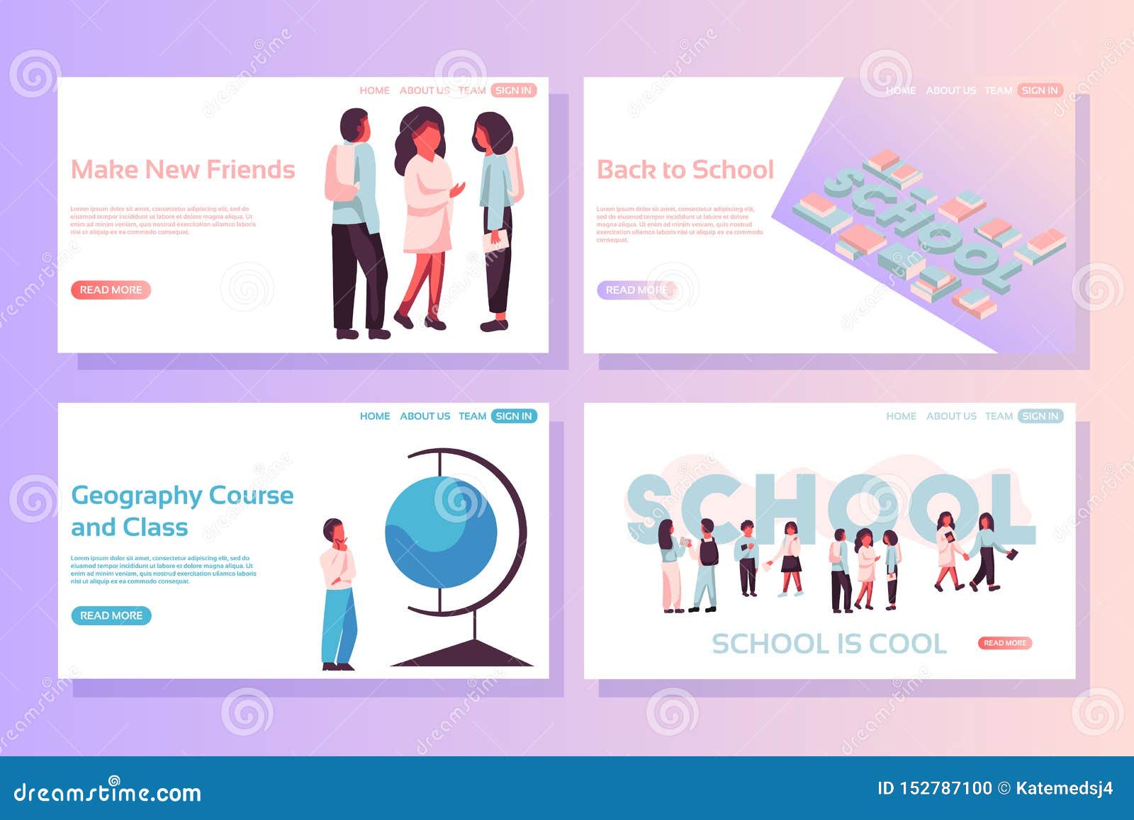 School Web Page Concepts. Web Page Design Templates of Children Talking ...