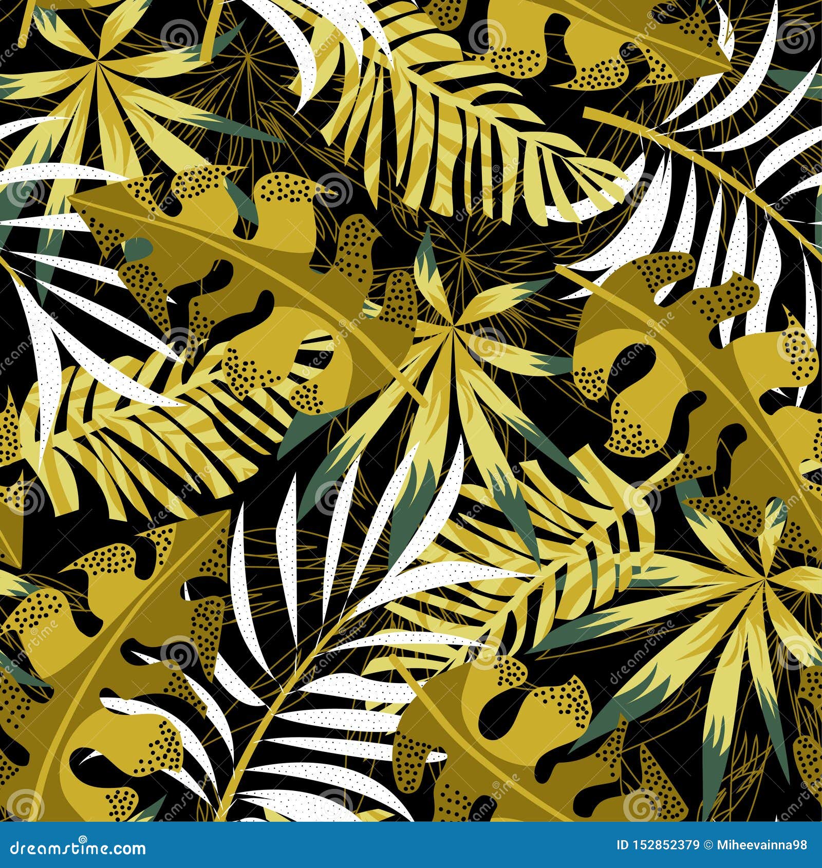 Abstract Trend Seamless Pattern With Bright Tropical Leaves And Plants ...