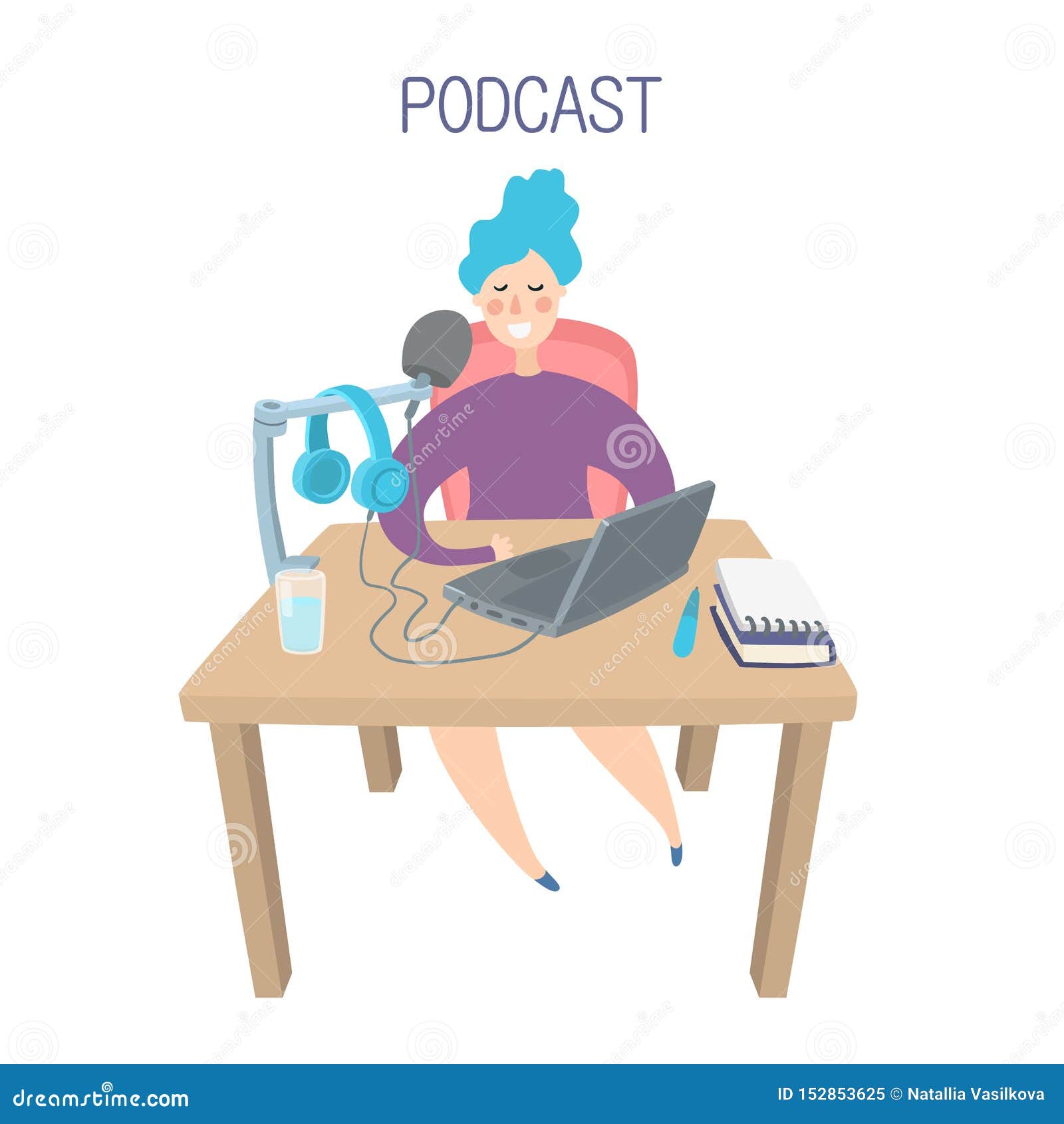 Woman Recording Podcast, Interview Or Talk Show Record. Broadcast Radio ...