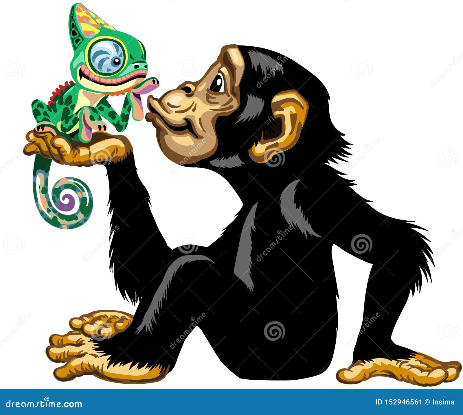 Cartoon Chimp Holding a Chameleon Stock Vector - Illustration of ...