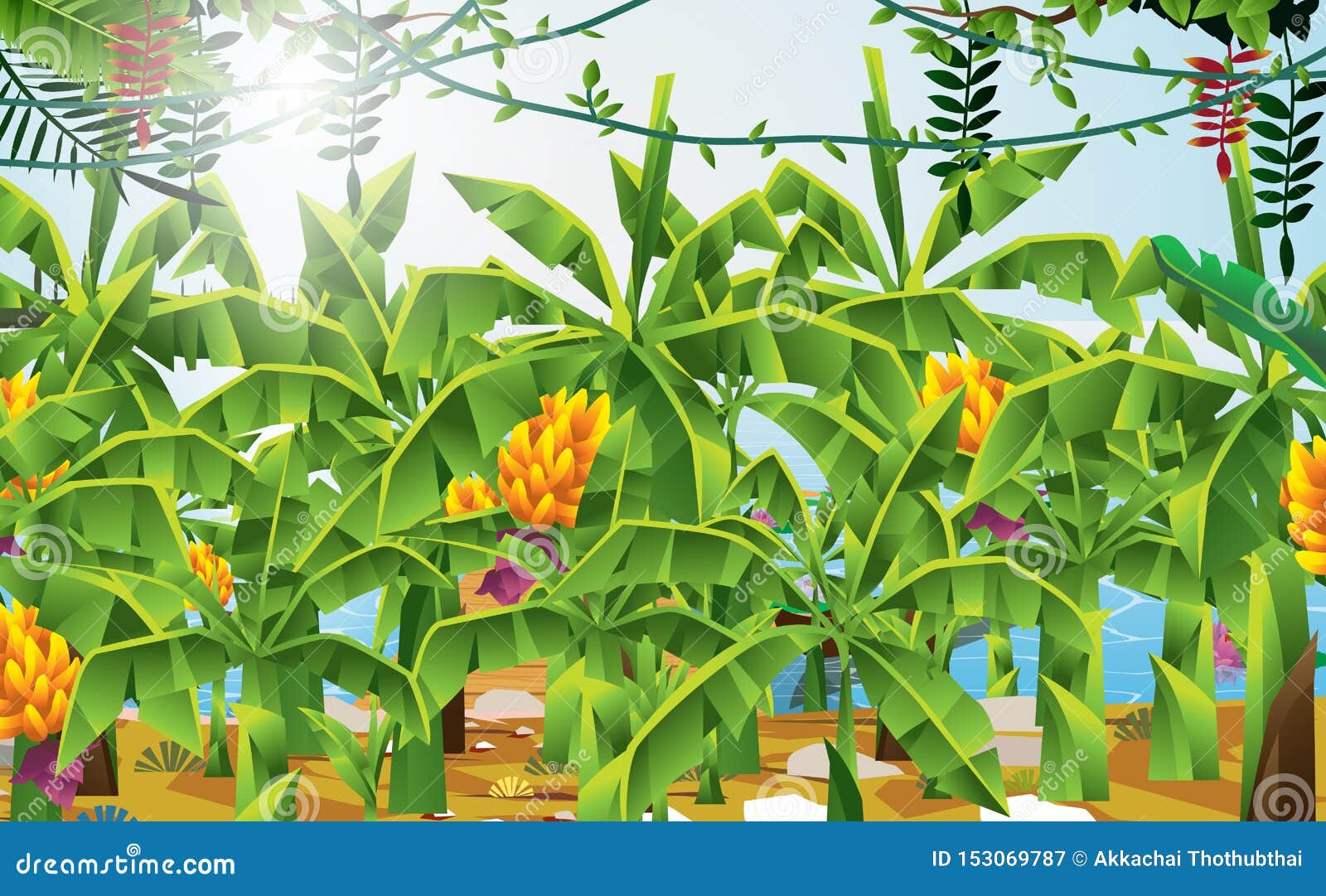 View of swamp in daytime stock vector. Illustration of fruit - 153069787