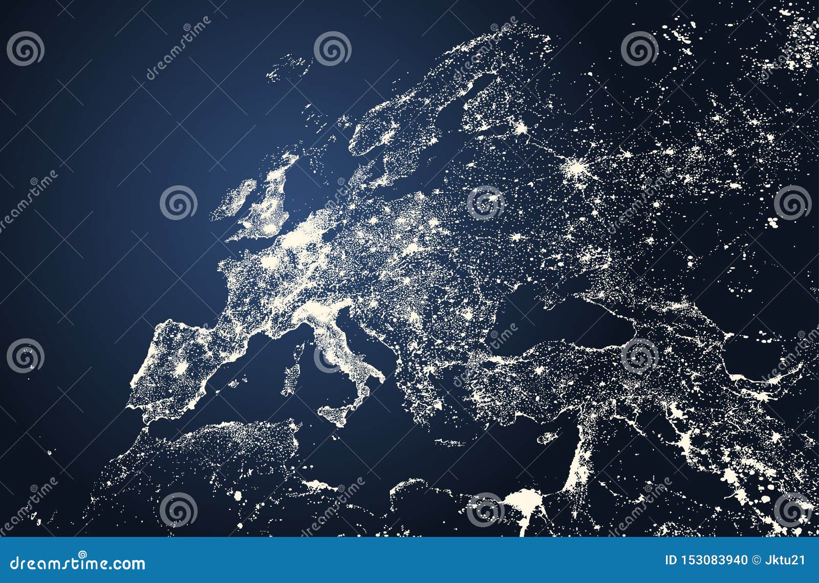 Vector Beautiful Illustration of Europe Cities Lights Map Stock Vector ...