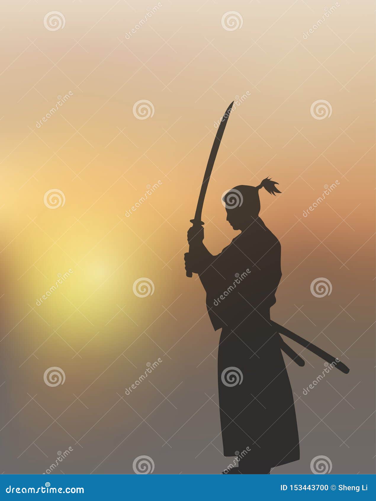 Japanese Swordsman Under the Sun Stock Vector - Illustration of black ...