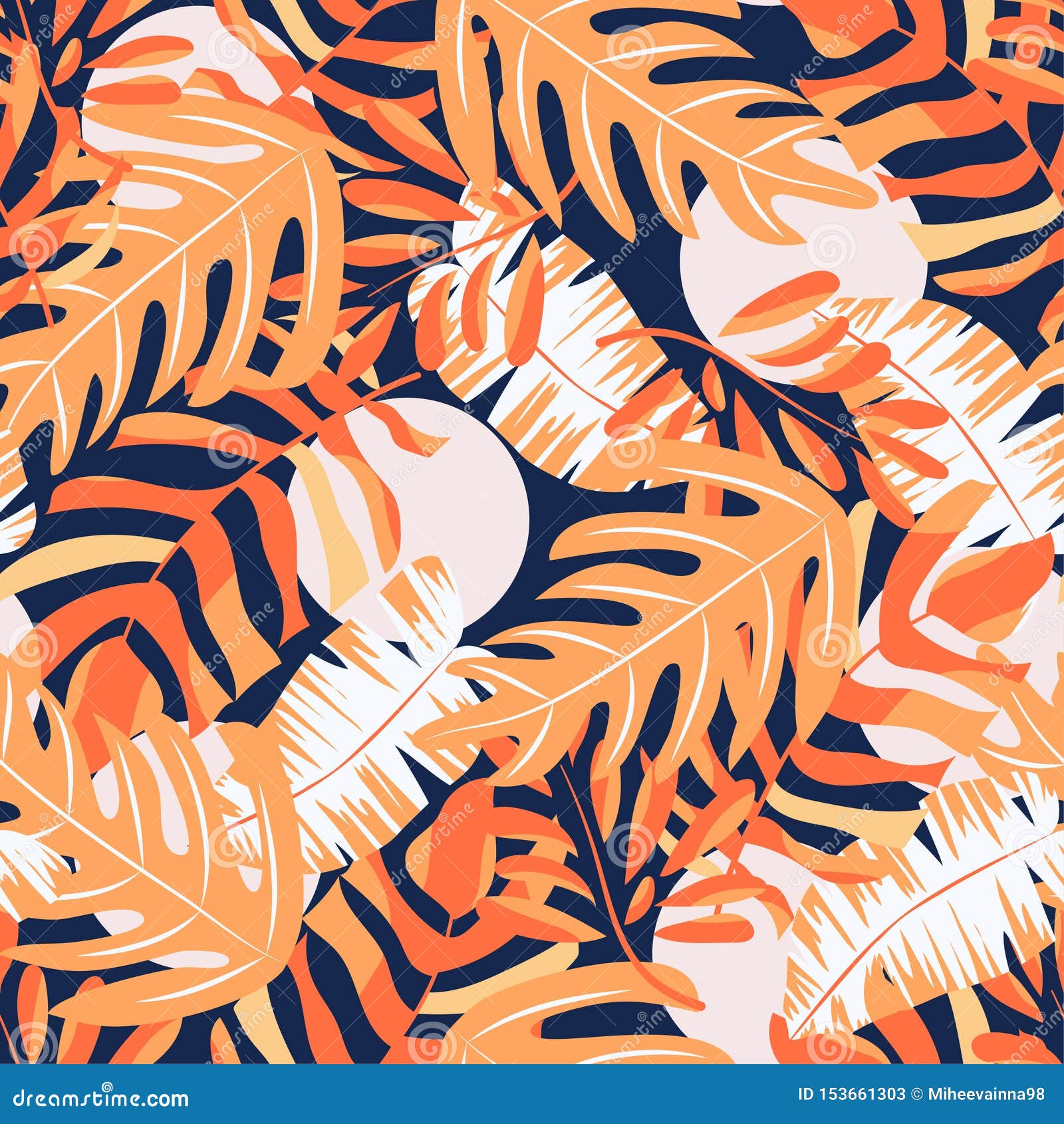Summer Abstract Trend Seamless Pattern with Bright Tropical Leaves and ...