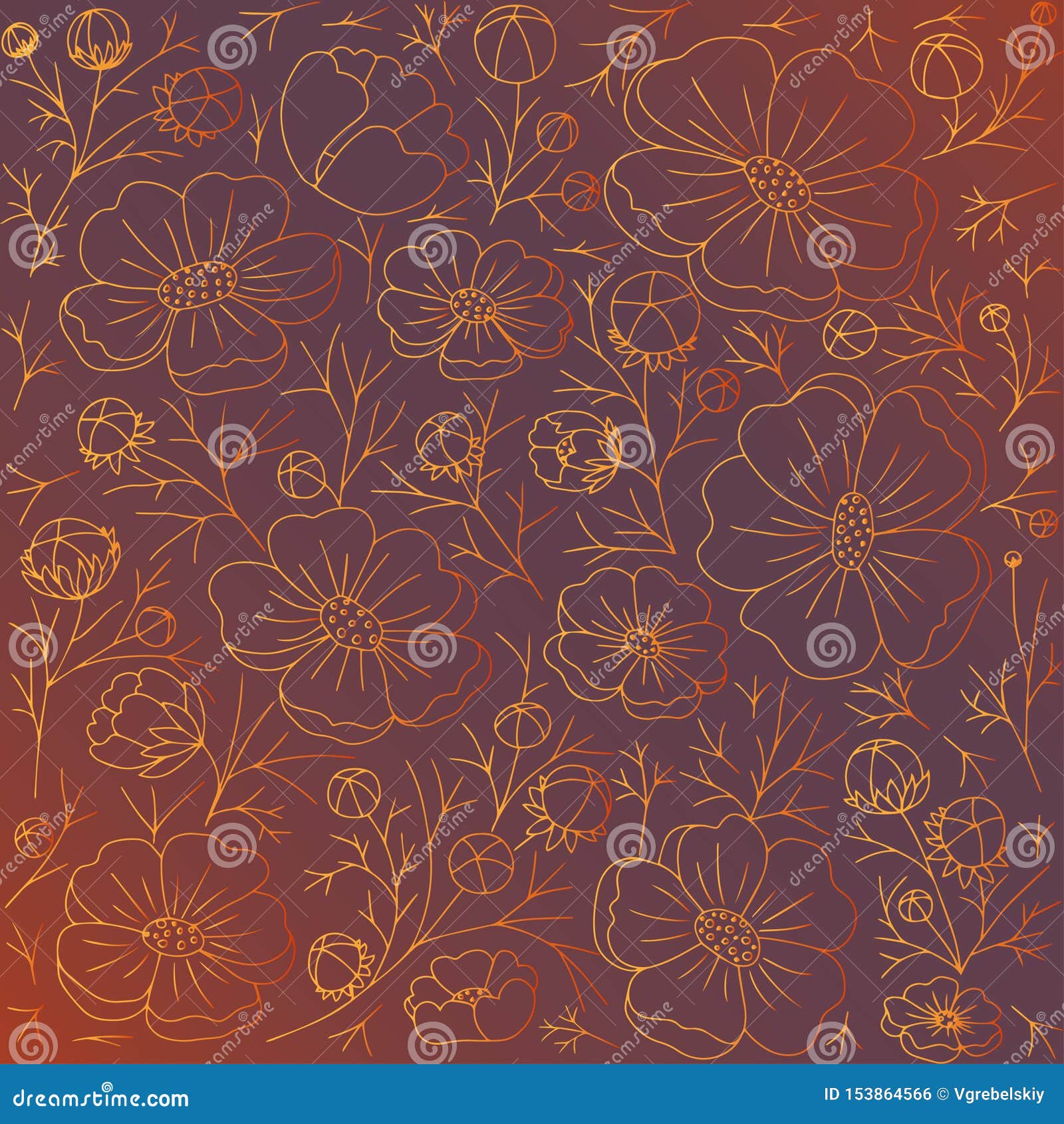 Flower Texture. Contour Image of Buds, Flowers, Stems and Leaves Stock ...