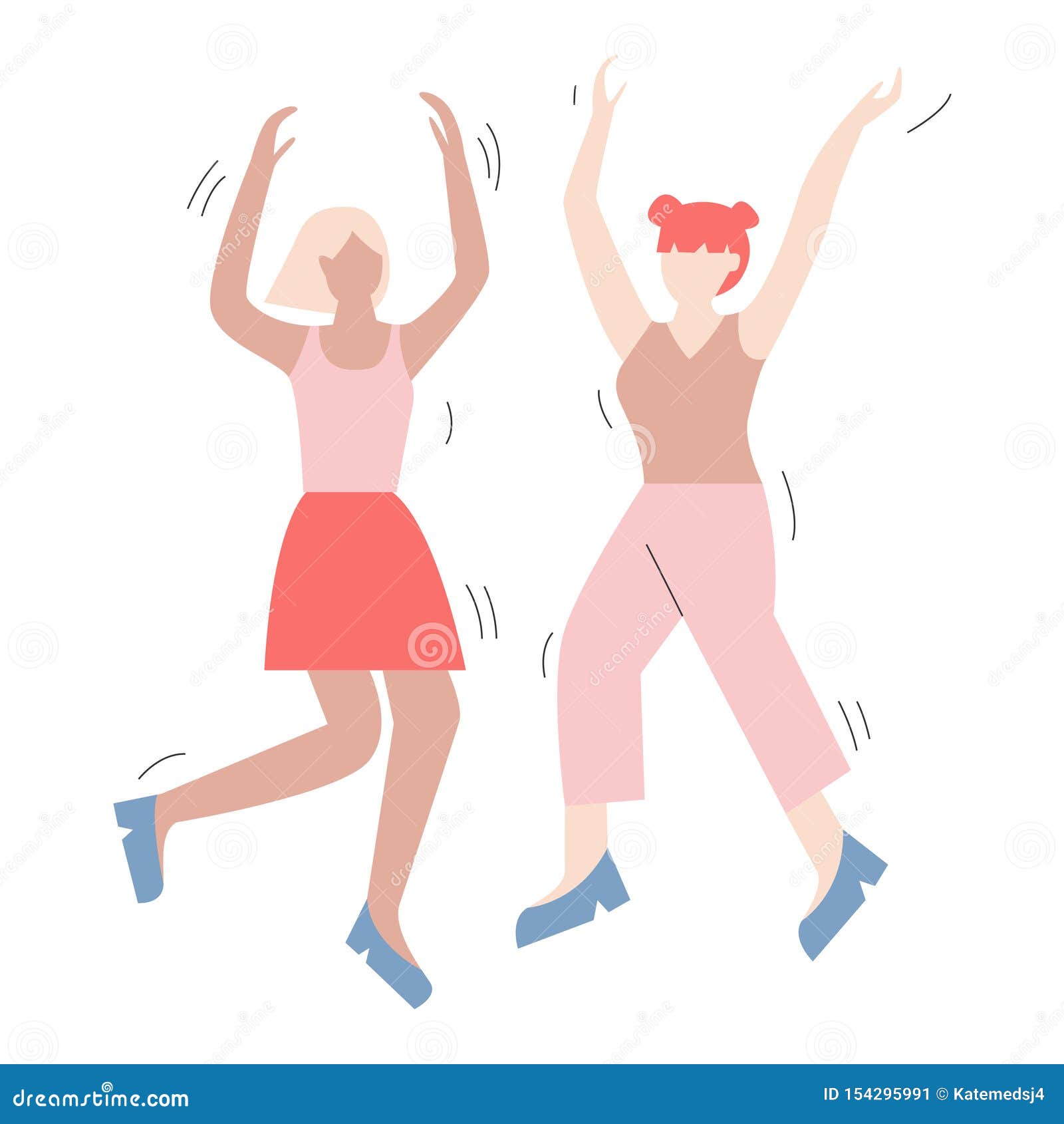 Couple of Cartoon Characters Having Fun Dancing at a Party. Two Women ...