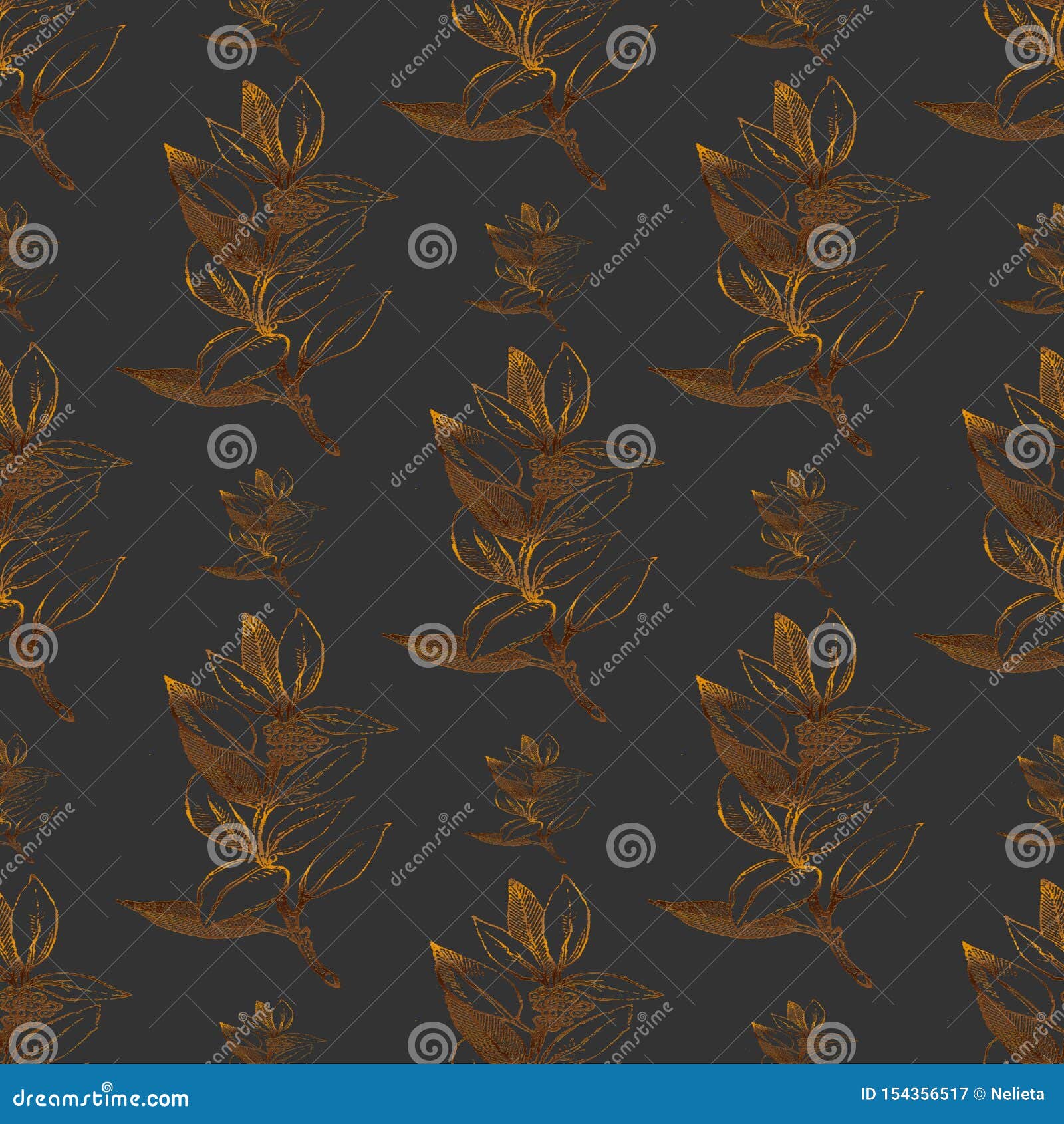 Seamless Pattern with Golden Branches Stock Illustration - Illustration ...
